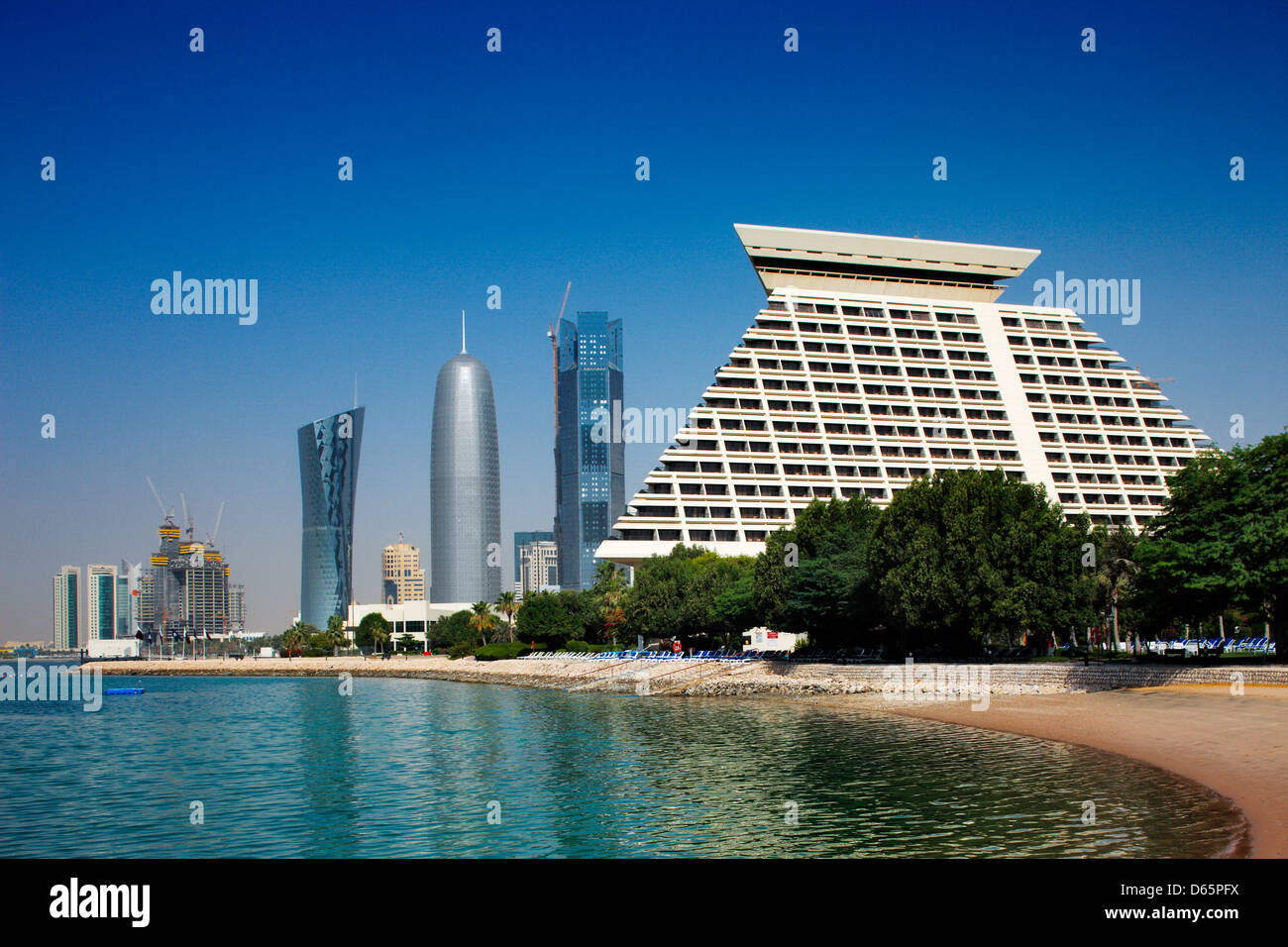 Iconic new towers grace the skyline of the West Bay area of Doha, Qatar ...