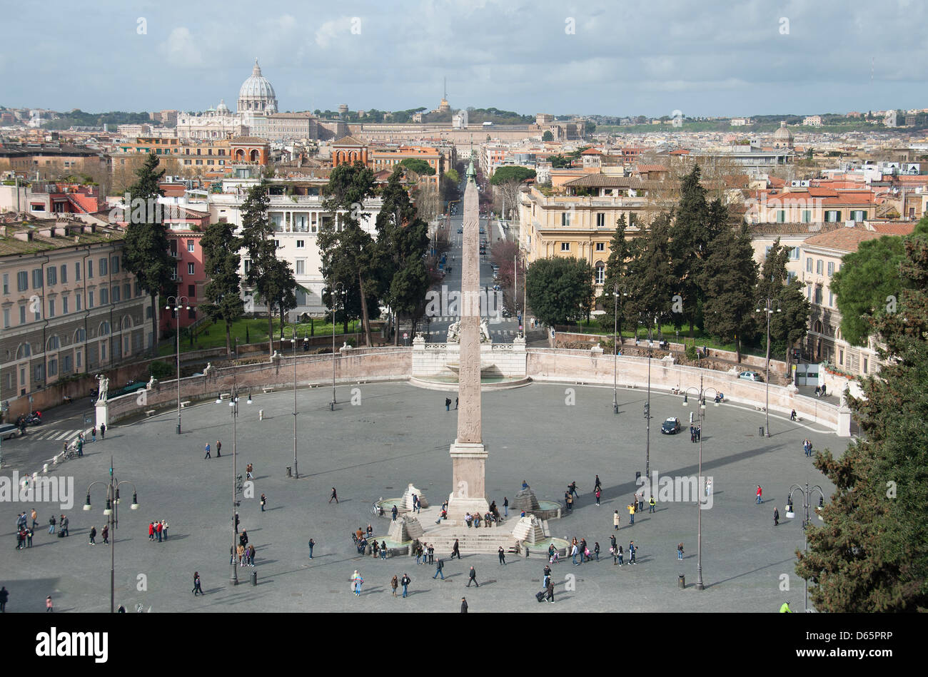 ROME, ITALY. An elevated view of Piazza del Popolo in the Tridente ...