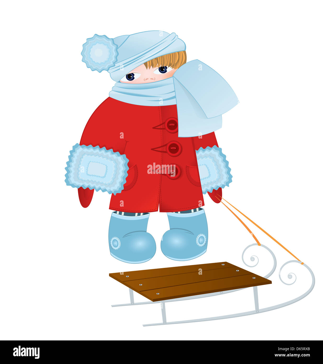 Cartoon kid with sled Stock Photo - Alamy
