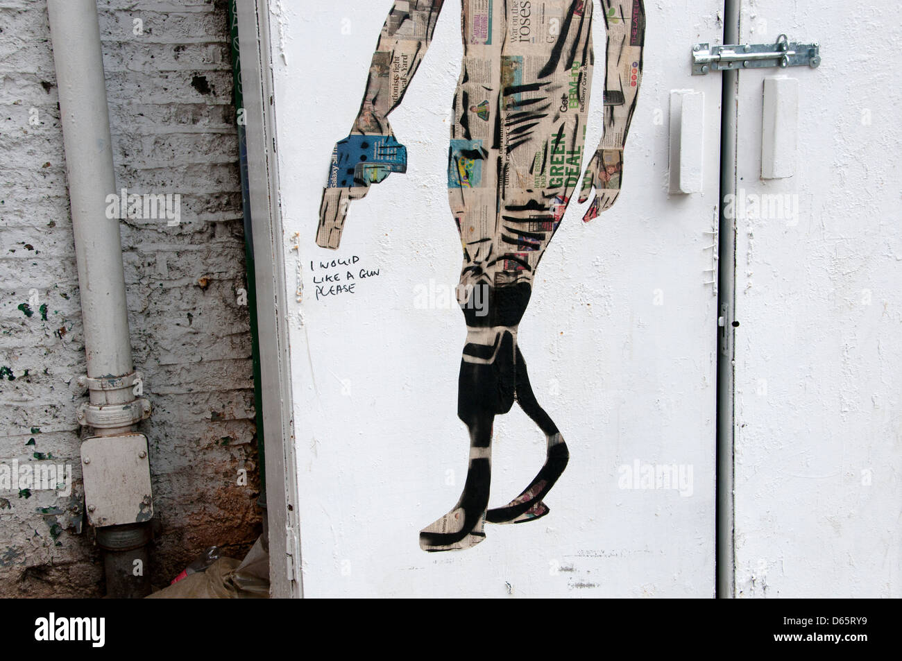 Graffiti art in Shoreditch ,made up of newspaper pages referencing ...