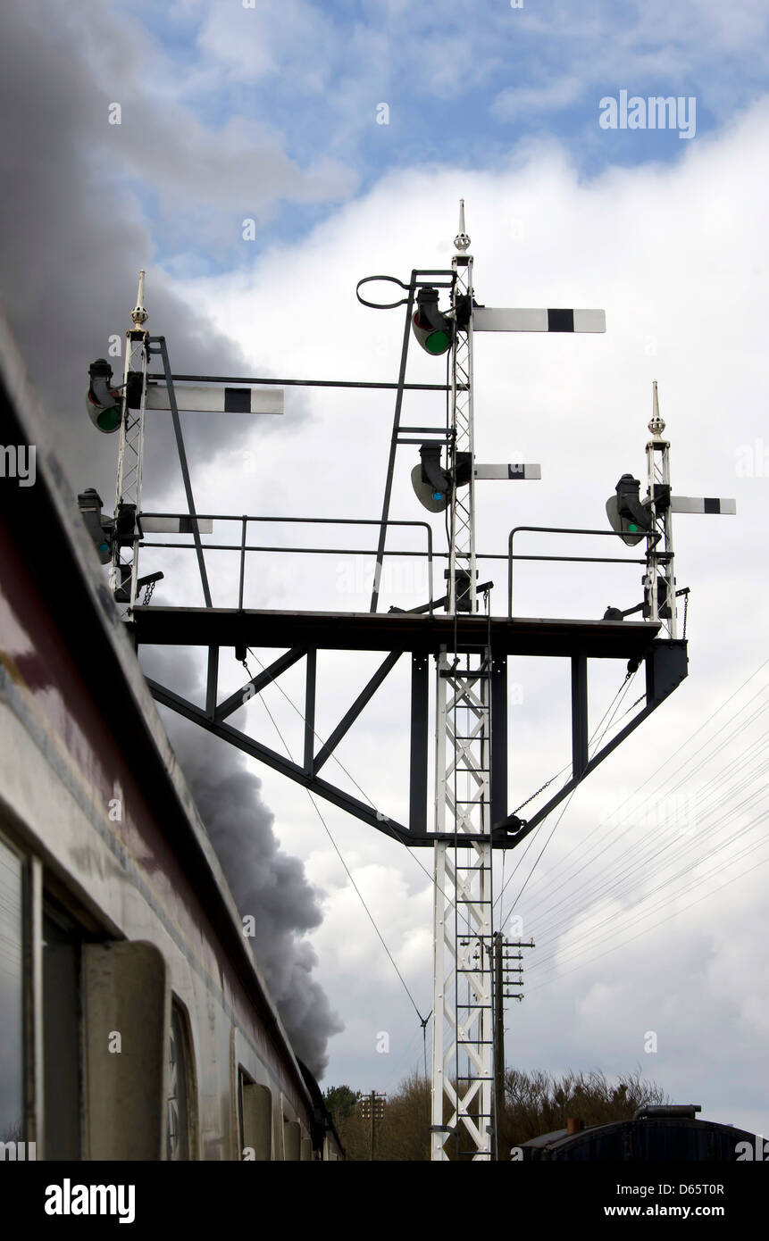 Semaphore signal gantry near Bo'ness Station on the Bo'ness and Kinneil ...