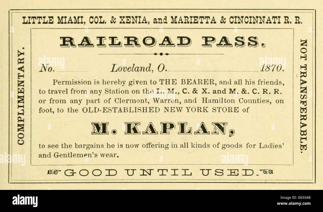 An illustration from Harpel’s Typograph showcasing a railroad pass ...