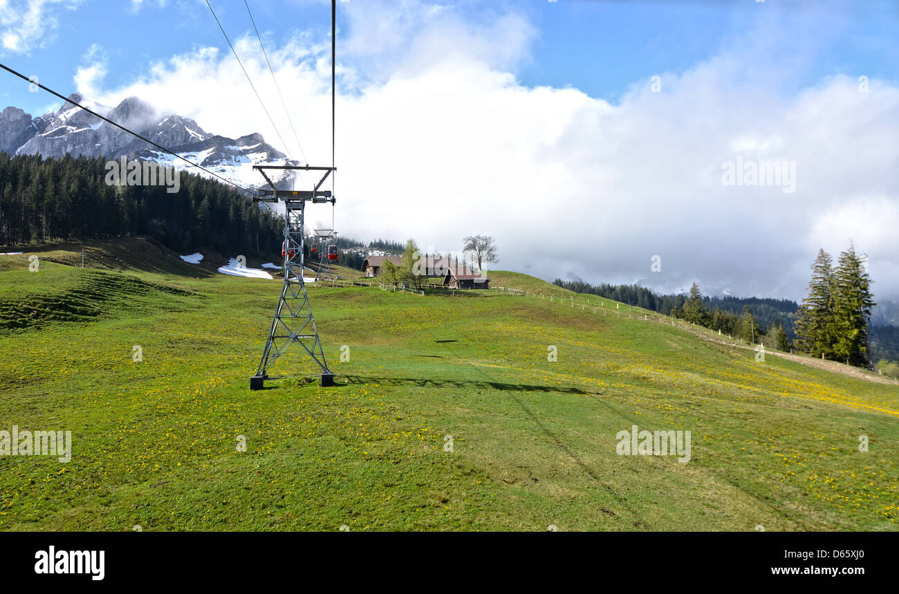 funicular. landscape with a red cable car Stock Photo - Alamy