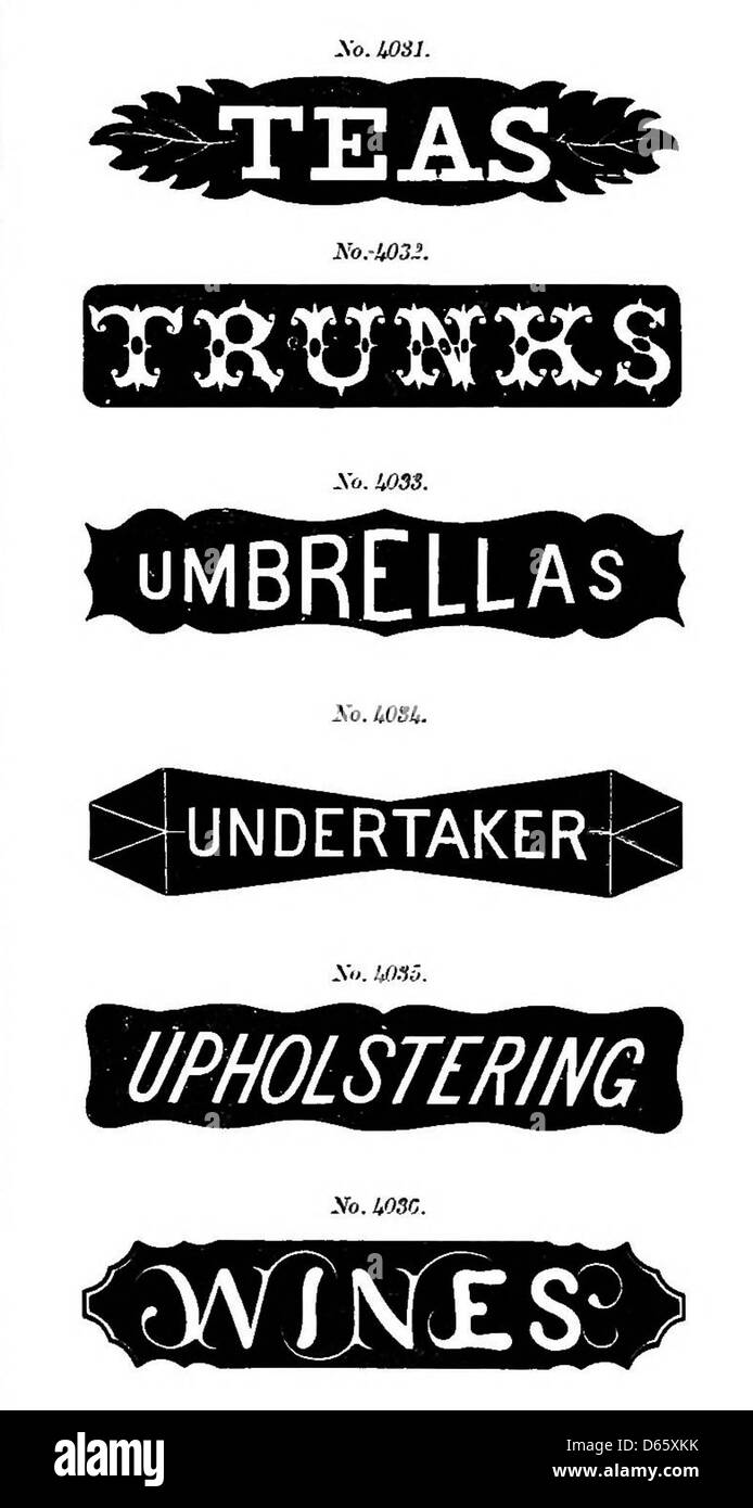 An 1890 collection of vintage commercial signs, captured in black and ...