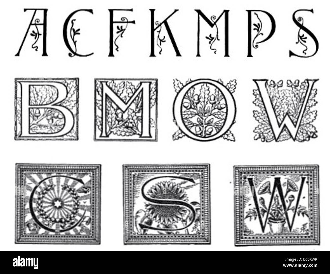 A black and white type specimen showcasing fancy initials in a vintage ...