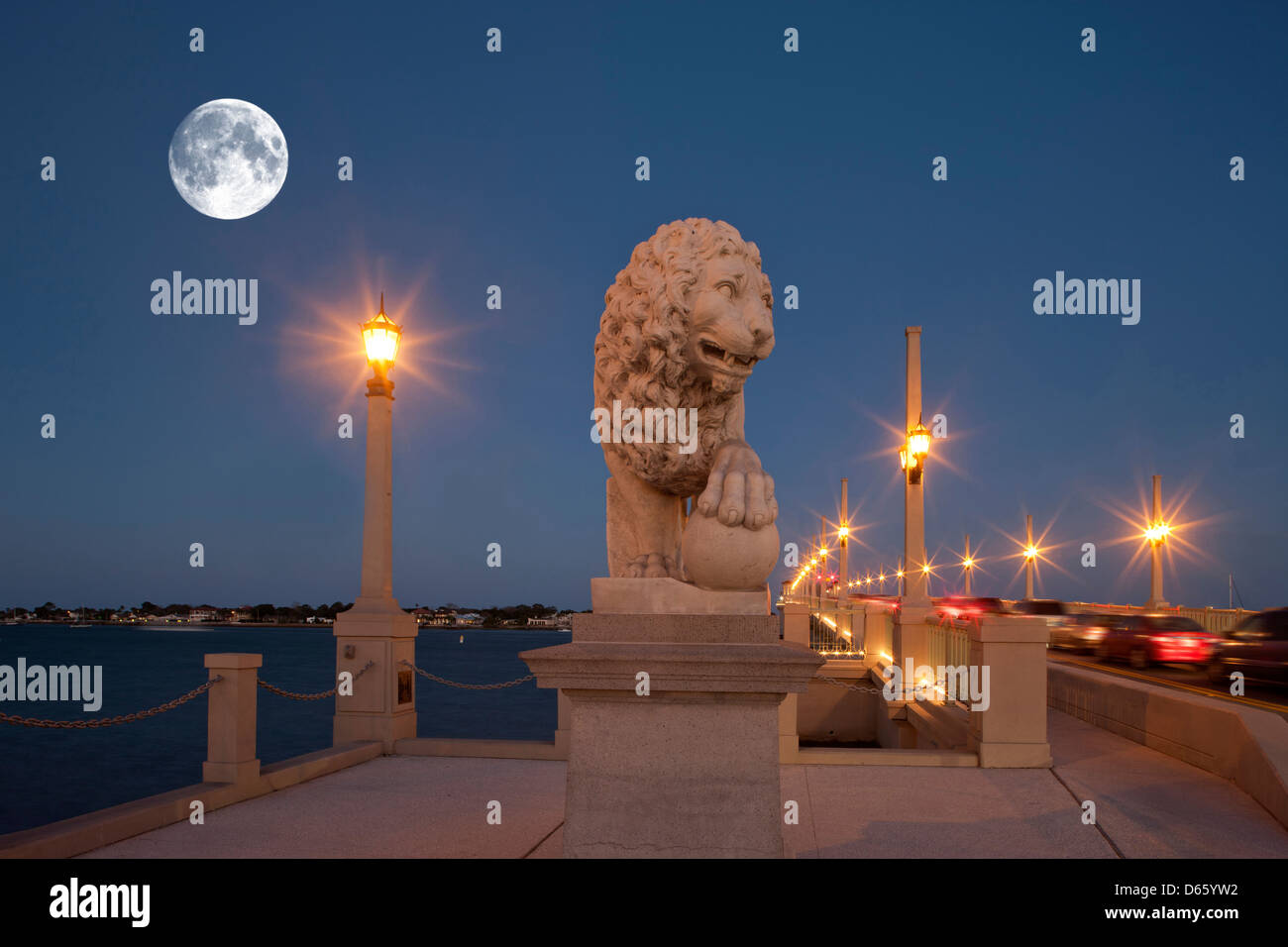 Lion Statue Bridge Of Lions Intercoastal Waterway Saint Augustine