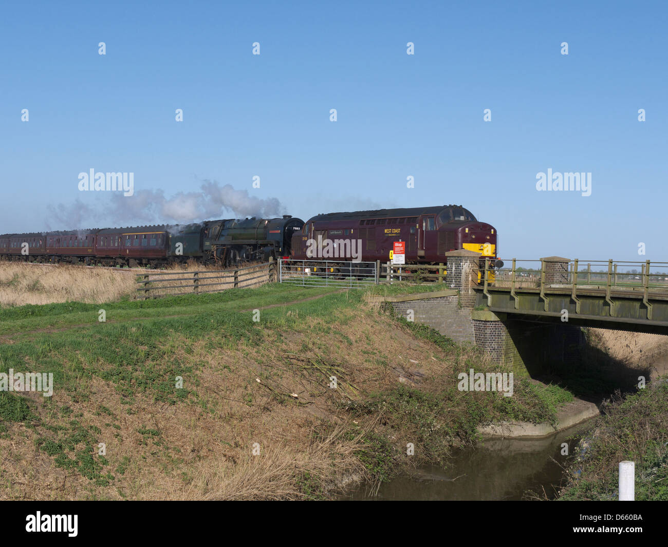Vintage Class 37 diesel and Steam locomotive "Oliver Cromwell" on a ...