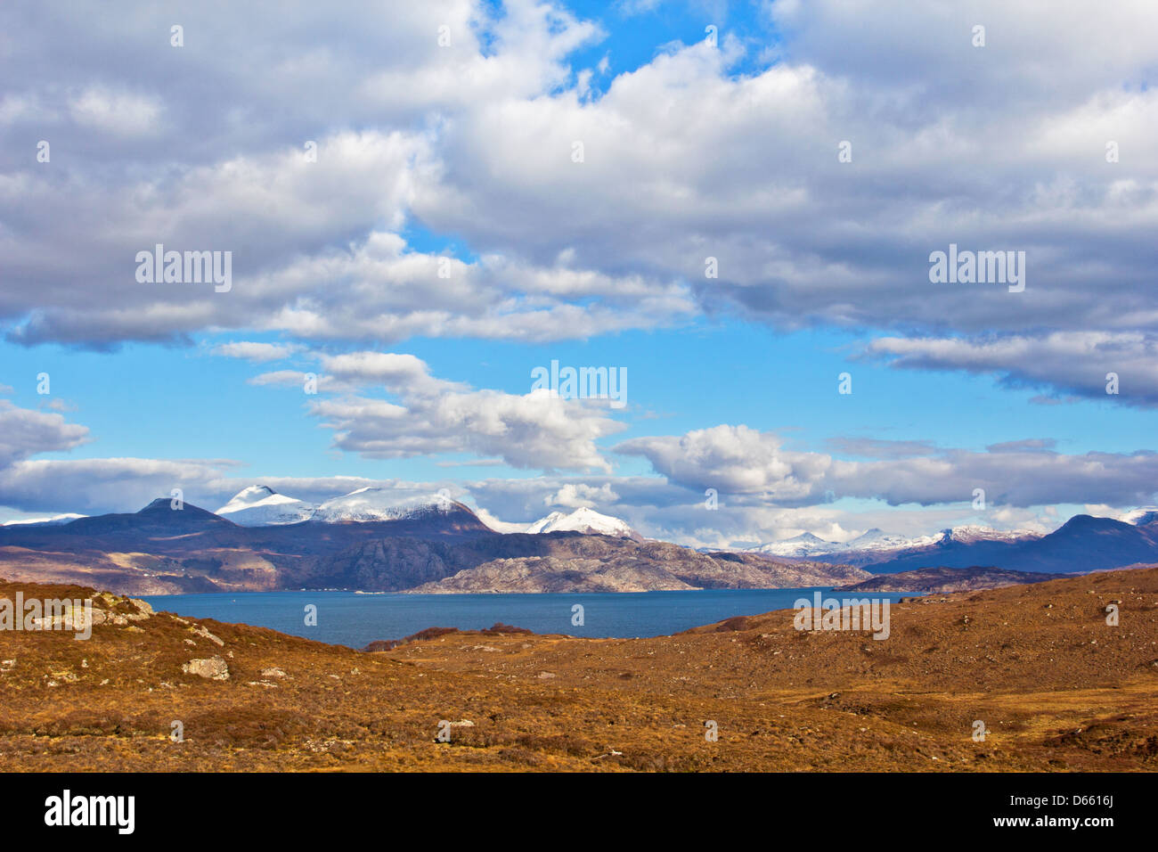 UPPER LOCH TORRIDON AND SNOW COVERED MOUNTAINS IN EARLY SPRING WEST ...