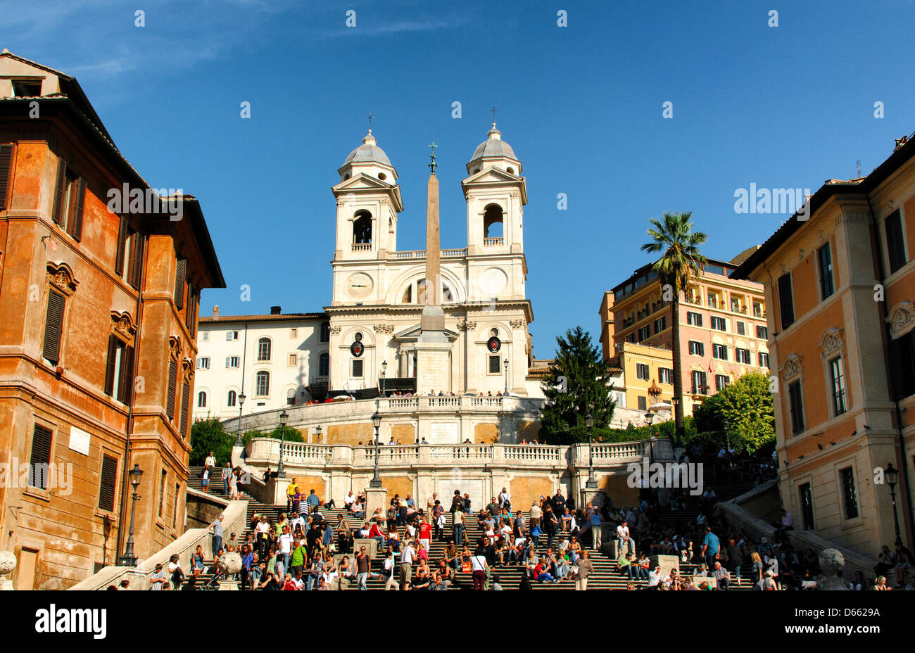Tourists at the Spanish Steps leading to Trinita dei Monti Church at ...