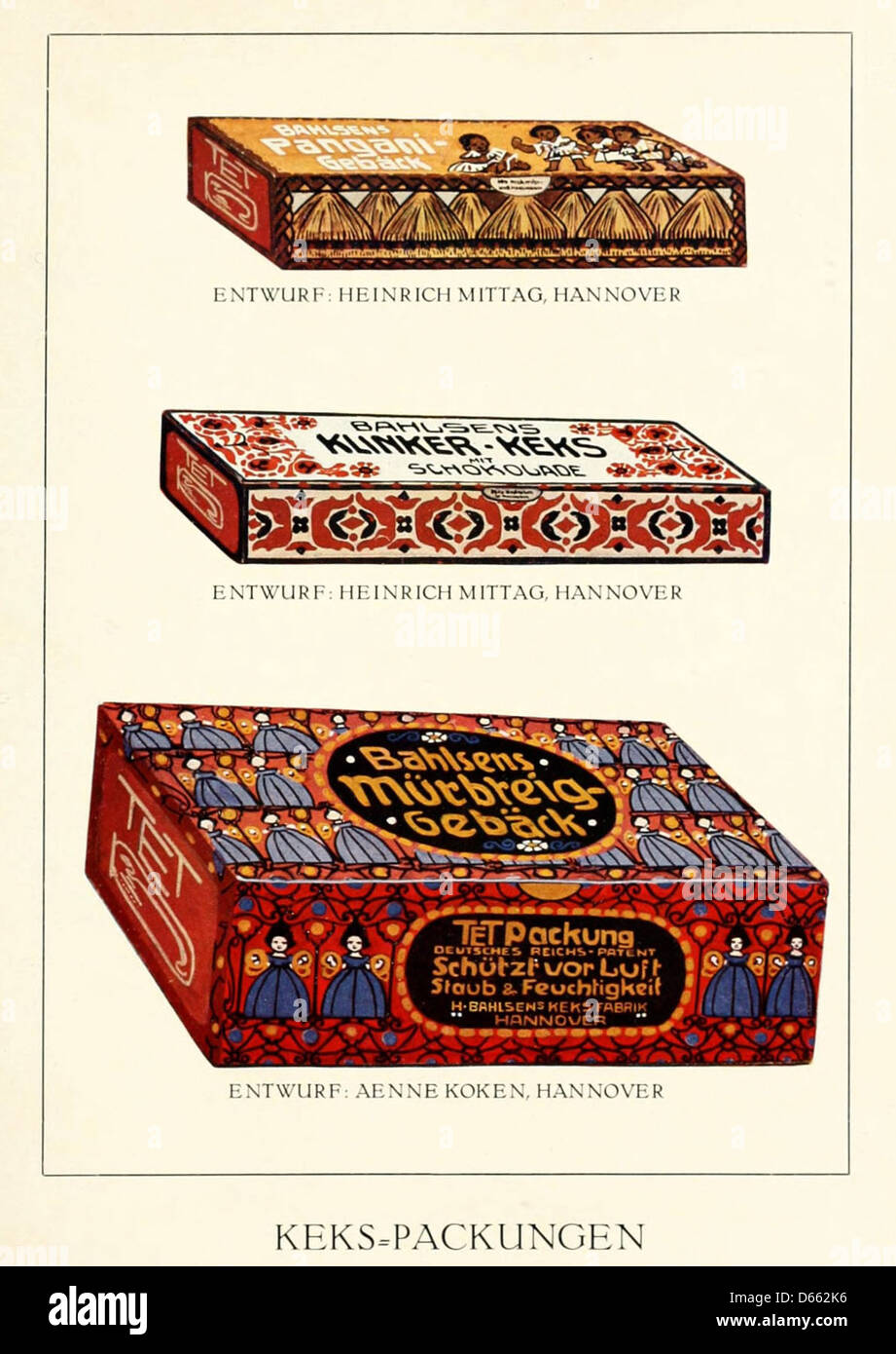 A 1913 advertisement for Keks packaging designed by the German Werkbund ...