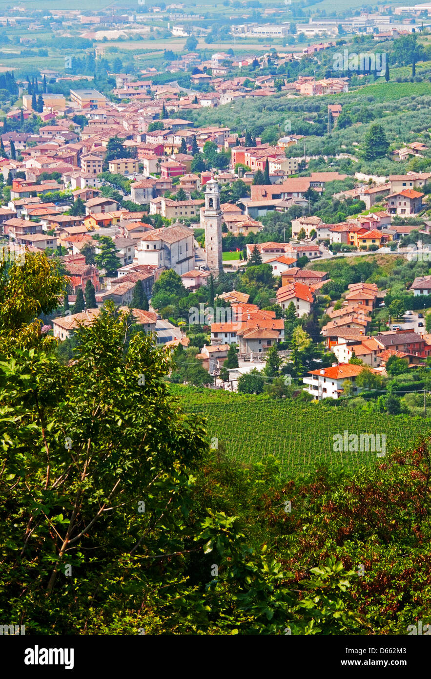Looking down on town in valley of the Valpolicella region, Italy Stock ...