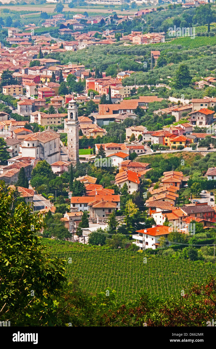 Looking down on town in valley of the Valpolicella region, Italy Stock ...