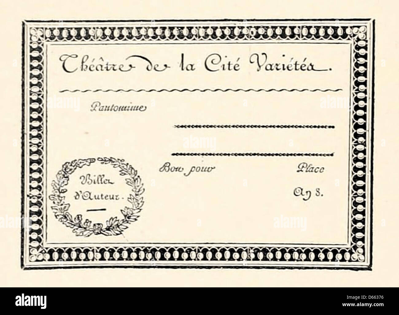 A French theater ticket and menu illustration by Leon Maillard ...