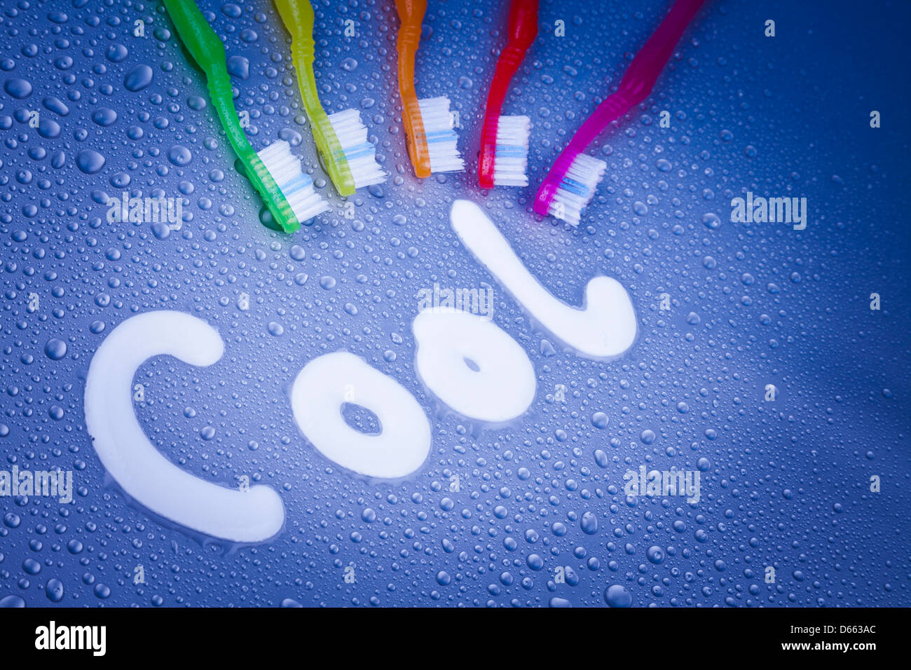 cool and clean concept with colorful toothbrushes Stock Photo - Alamy