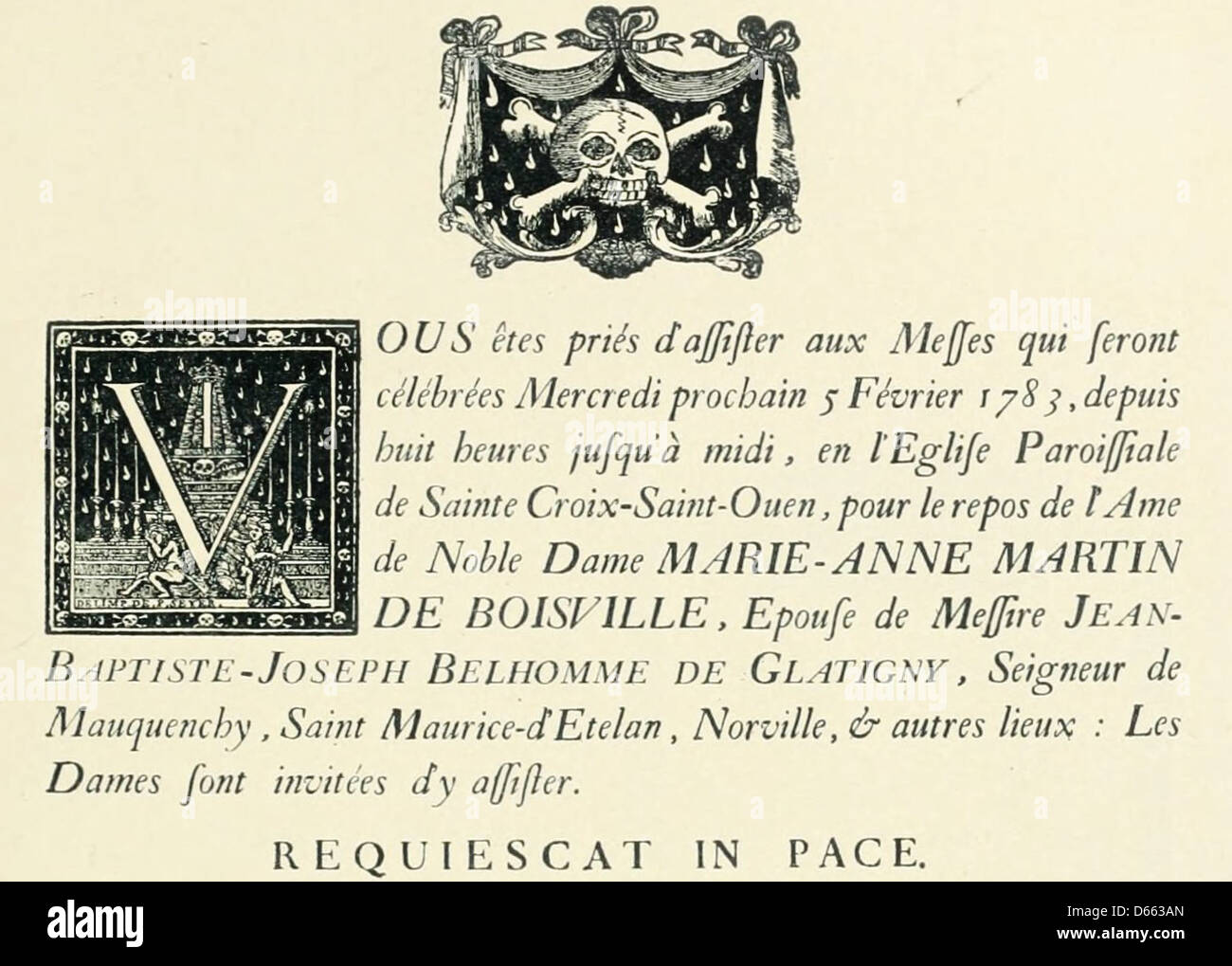 An 18th-century funeral announcement, likely illustrated by French ...