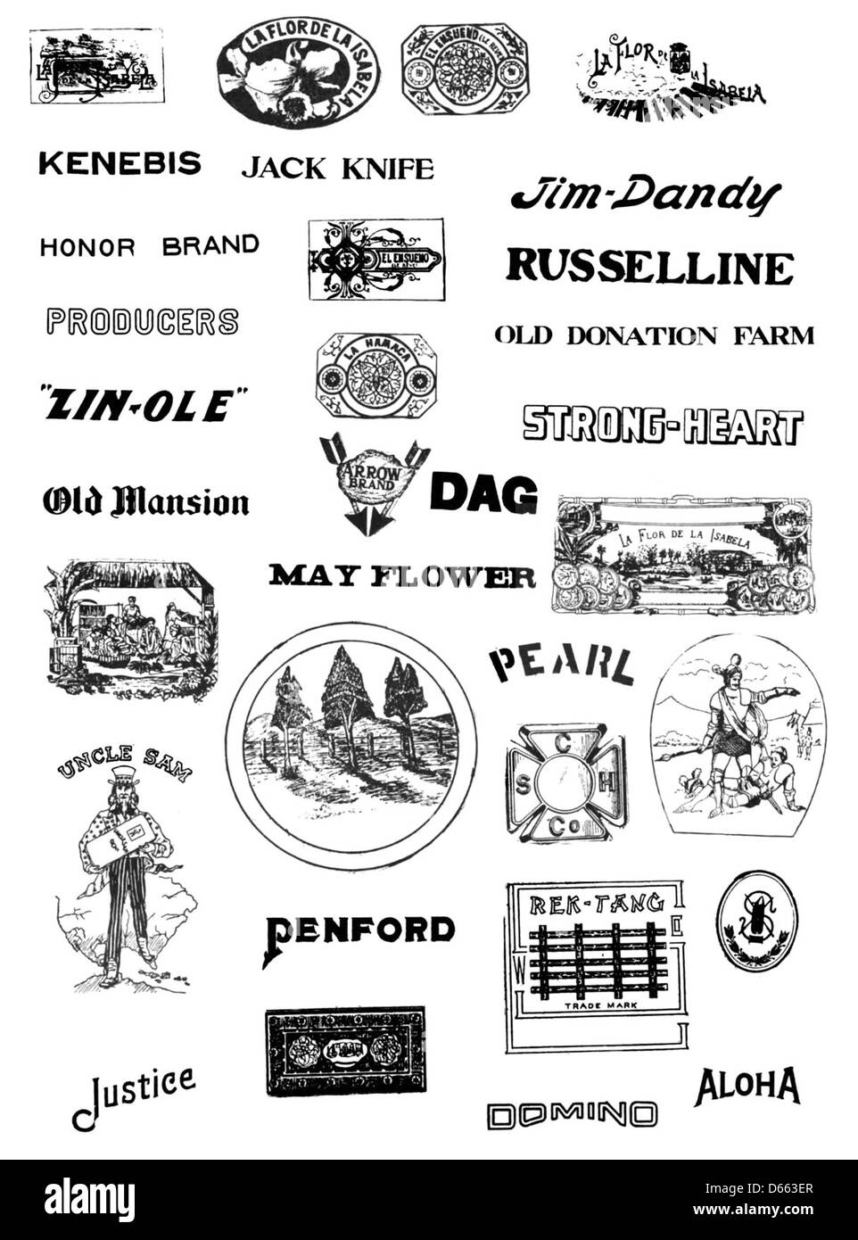 This image showcases vintage advertisements, logos, and trademarks ...