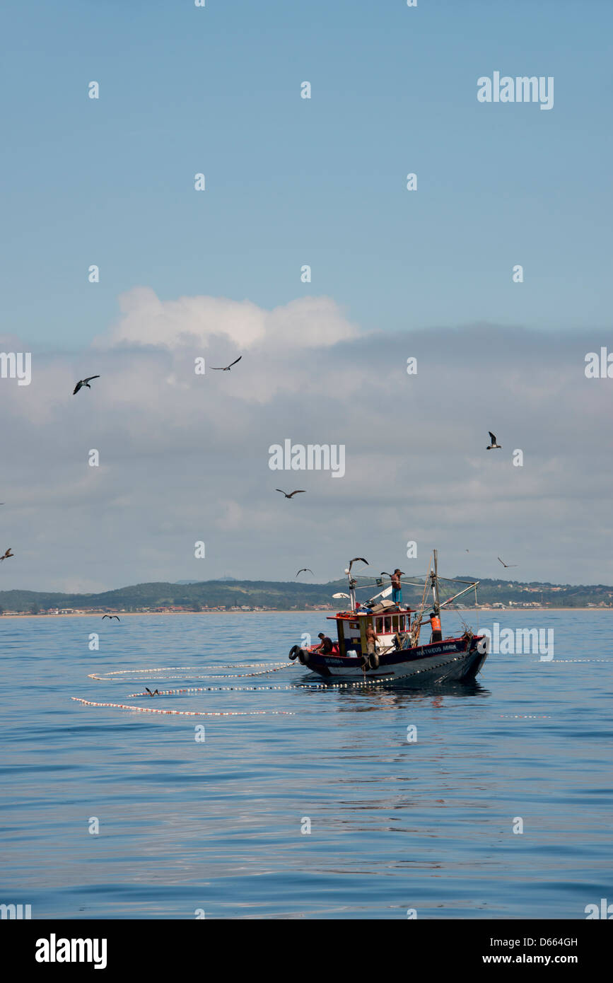 Brazil, state of Rio de Janeiro, Buzios. Local fishing boat off the ...