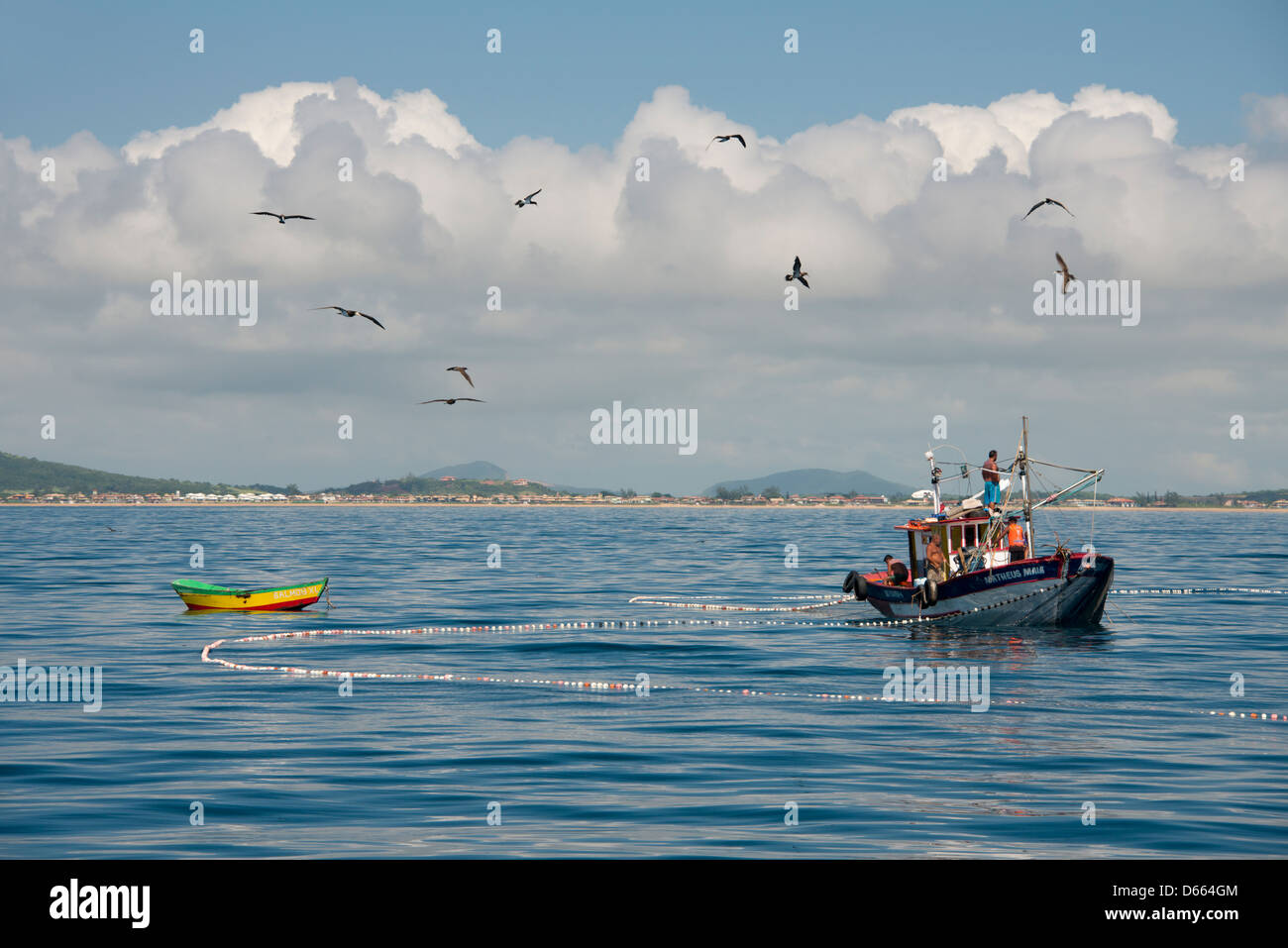 Brazil, state of Rio de Janeiro, Buzios. Local fishing boat off the ...