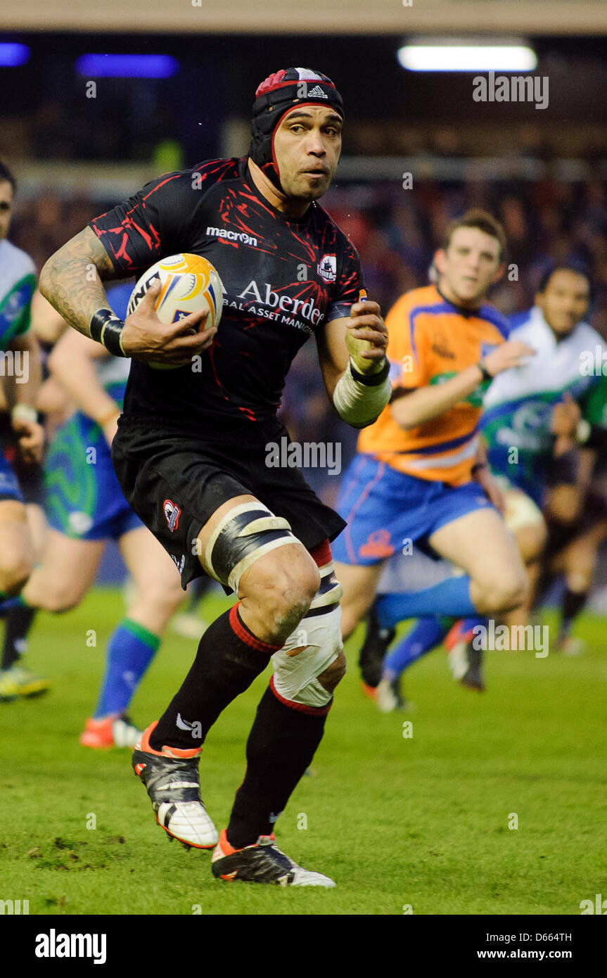 Edinburgh, Scotland, UK. Friday 12th April 2013. Netani Talei in action ...