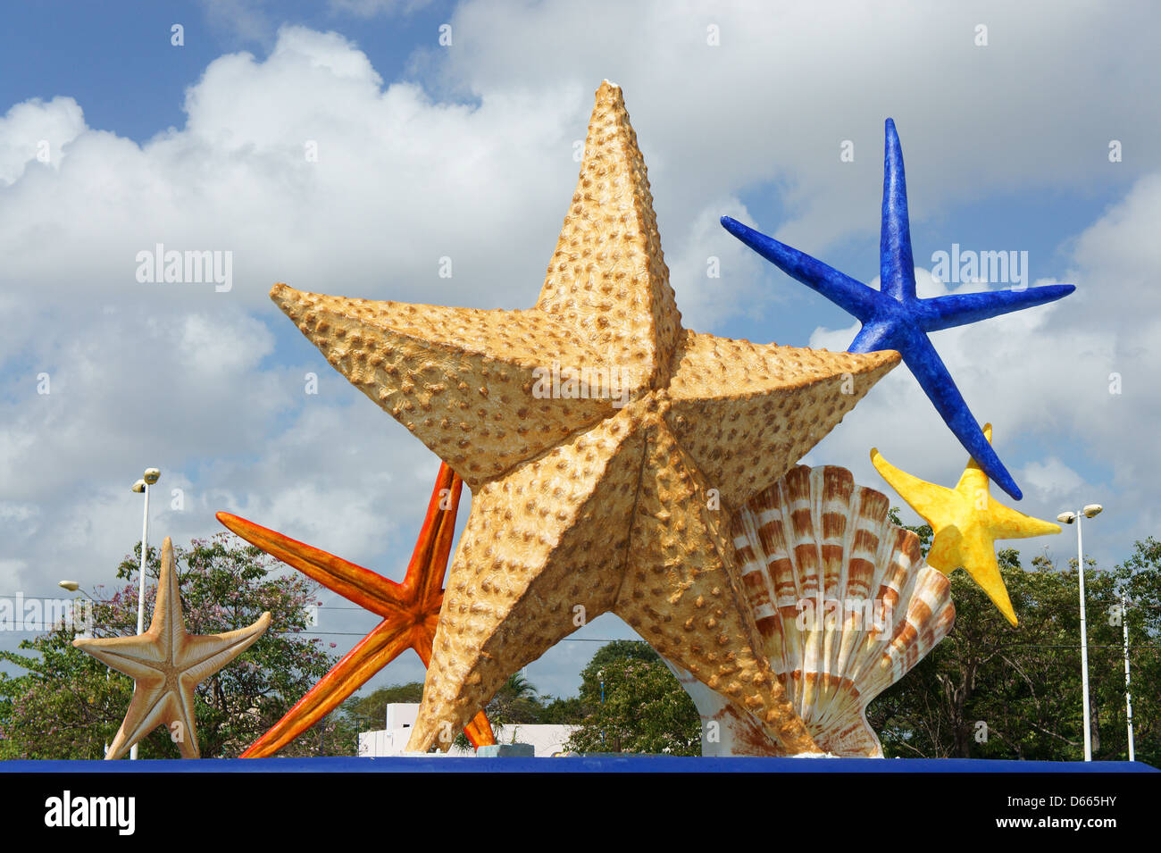 Plaza Caracoles fountain or Ceviche Square, starfish and seashells in ...