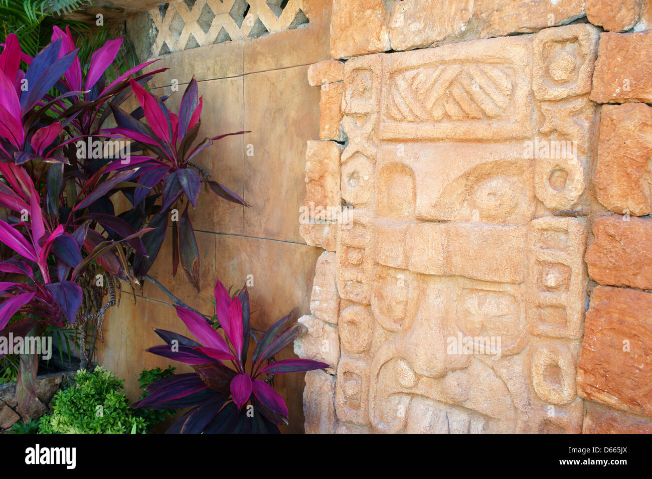 Mayan carvings on the facade of La Habichuela restaurant in downtown ...