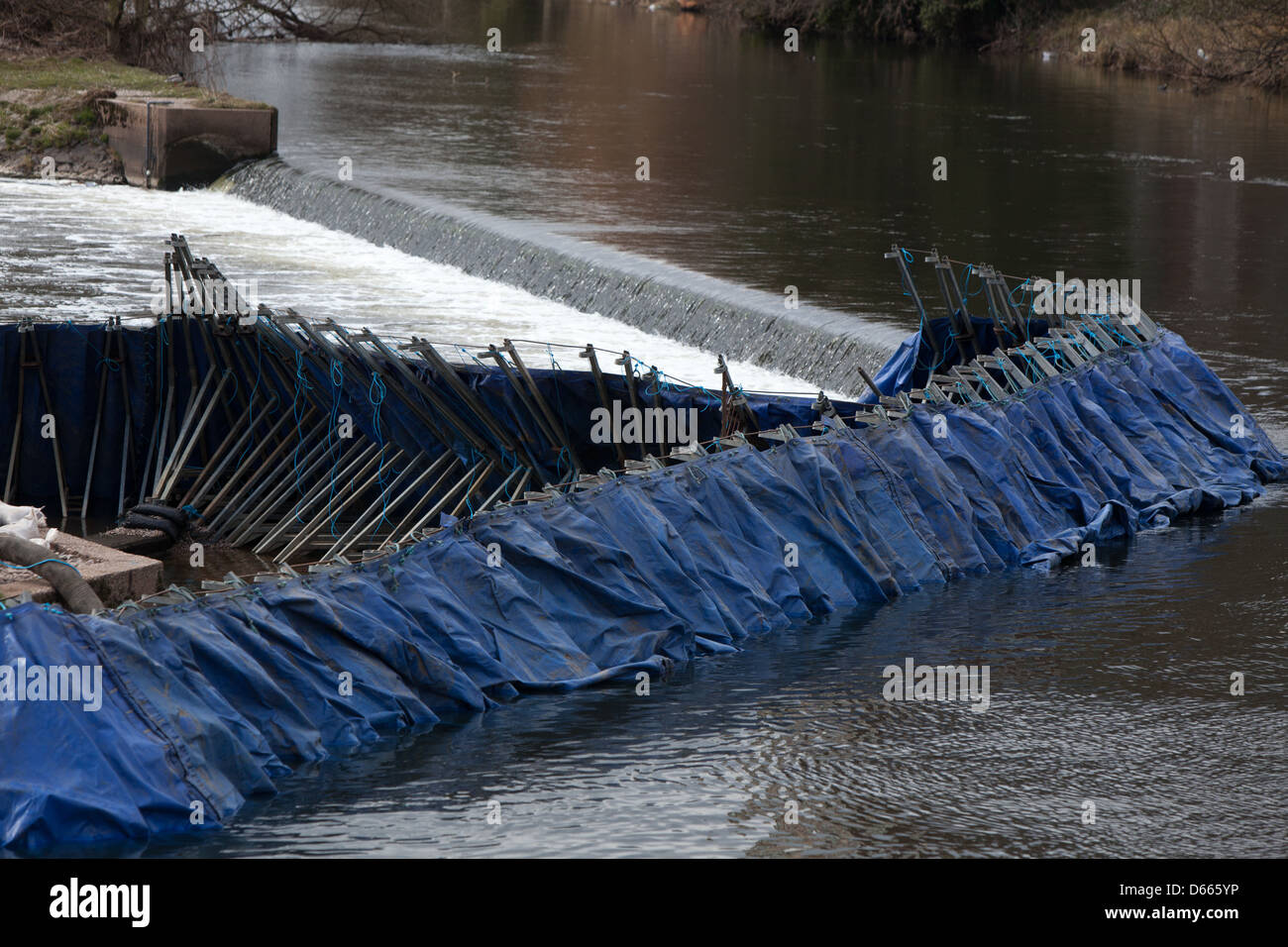 Waterproof barriers in a river to allow construction work Stock Photo ...