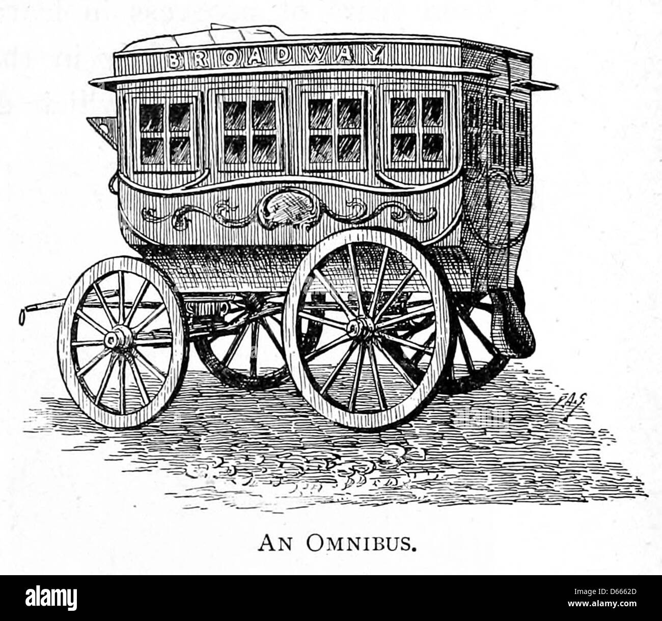 This 1900 image from a school history book depicts an omnibus ...