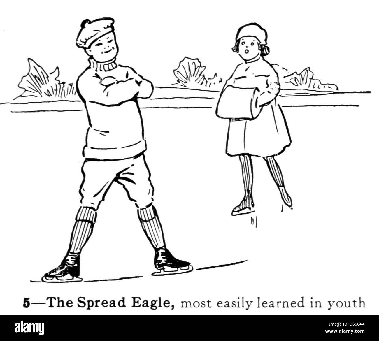 This 1912 instructional image on ice skating demonstrates the 'spread ...