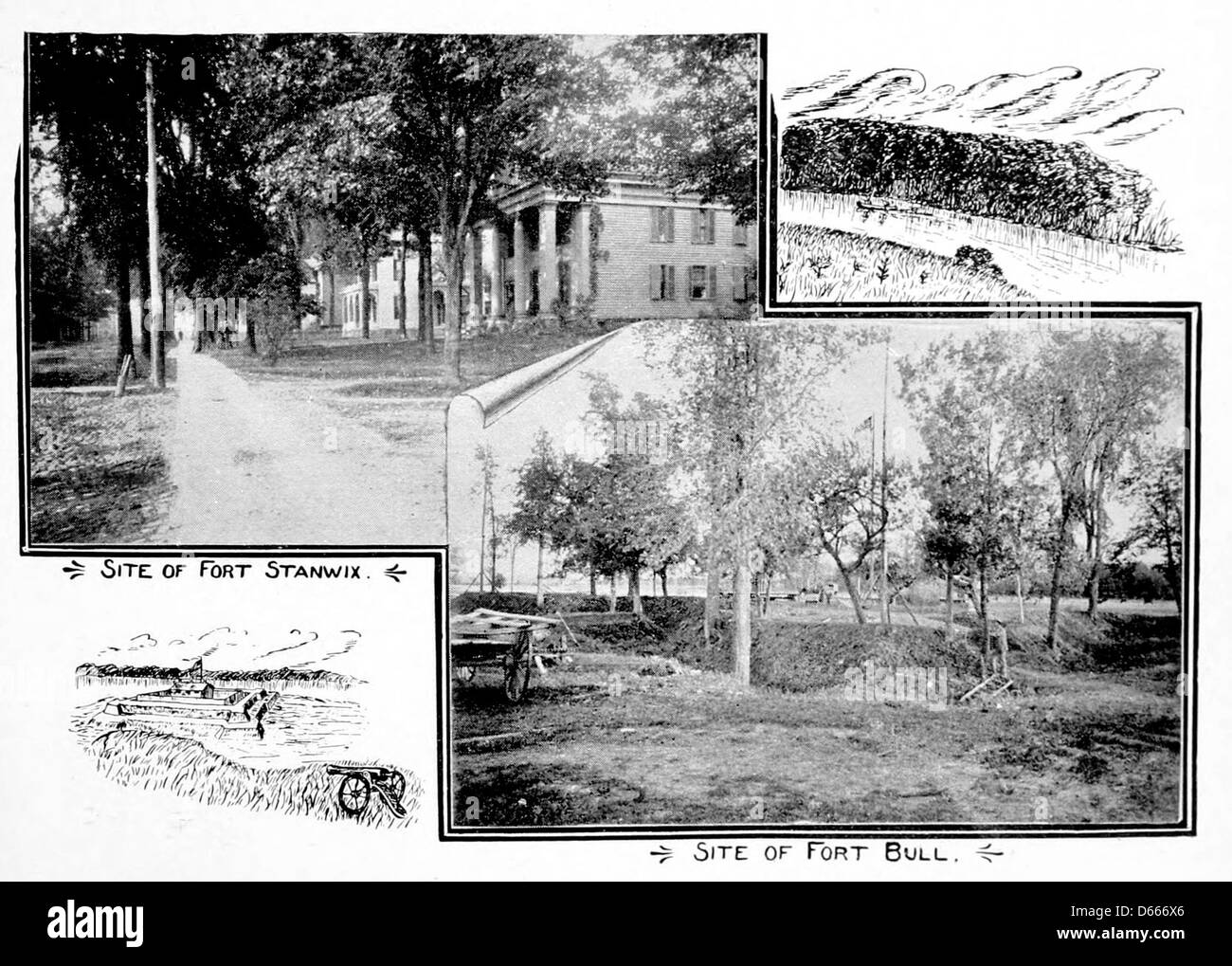 This image depicts historical sites in Rome, New York, including Fort ...