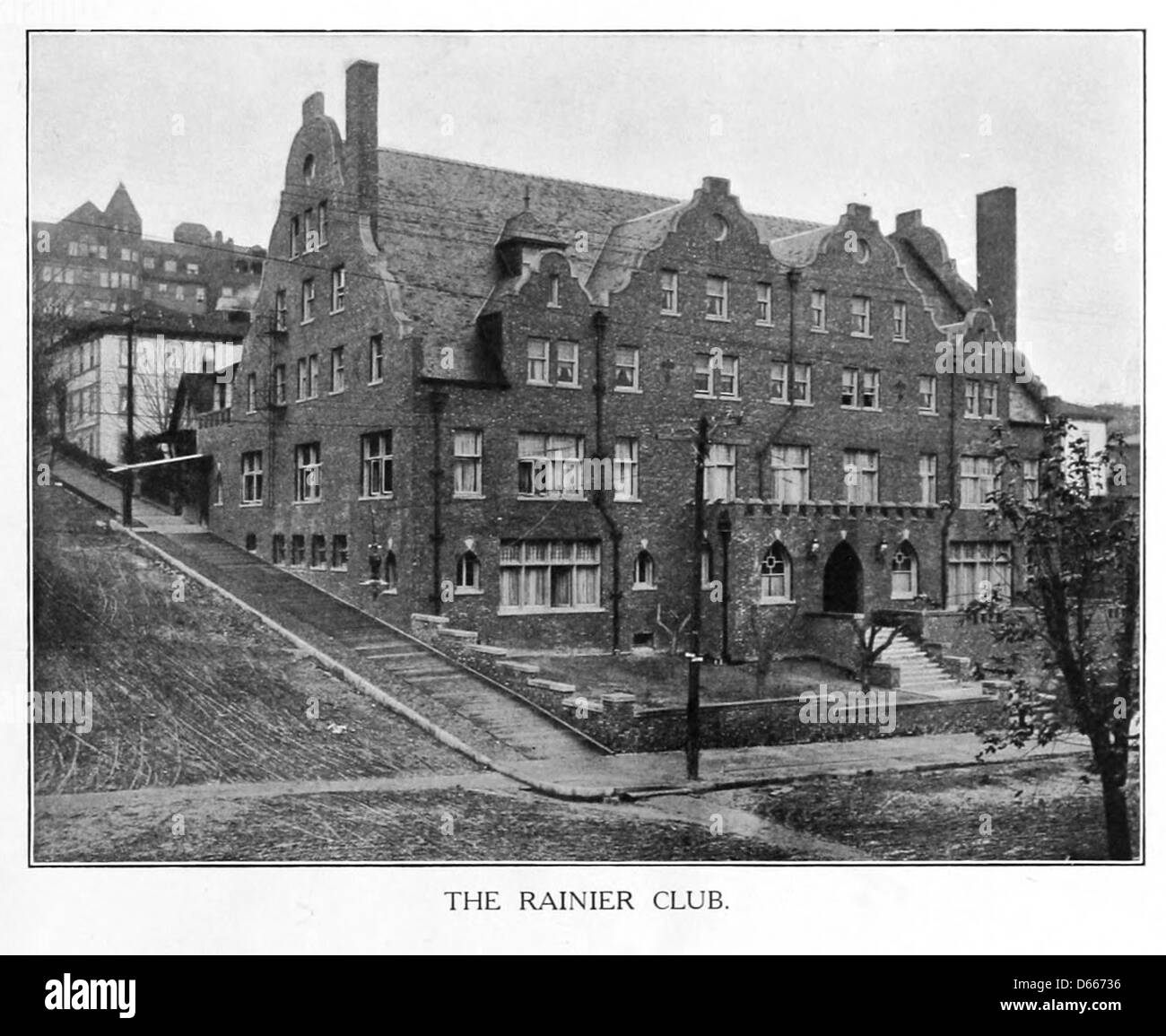 A historical photograph from 1909 depicting the Rainier Club, located ...