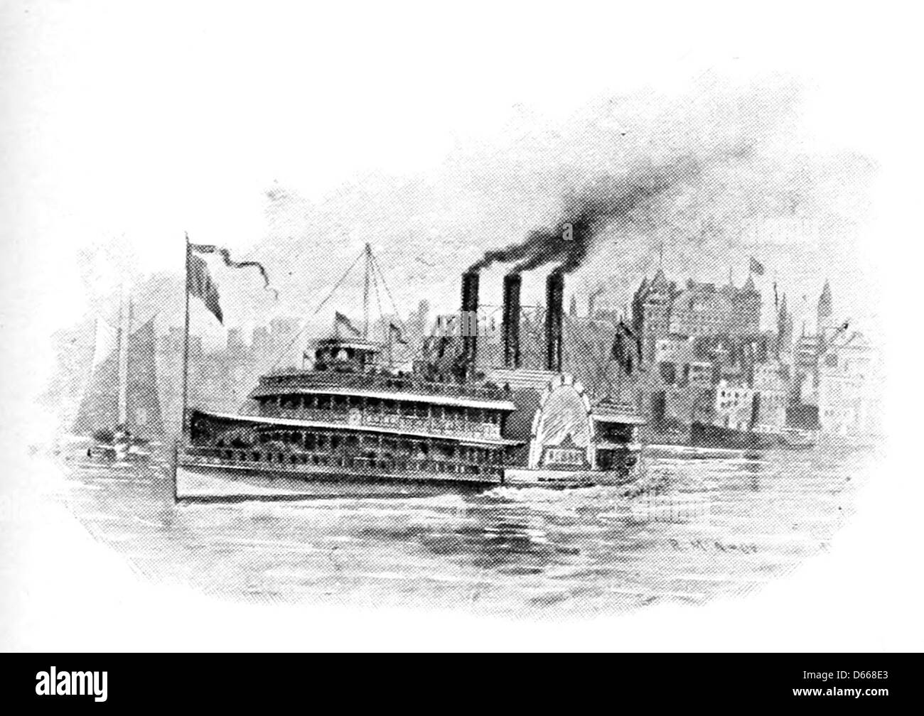 An 1895 illustration from 'A Summer Note-book,' depicting a steamboat ...
