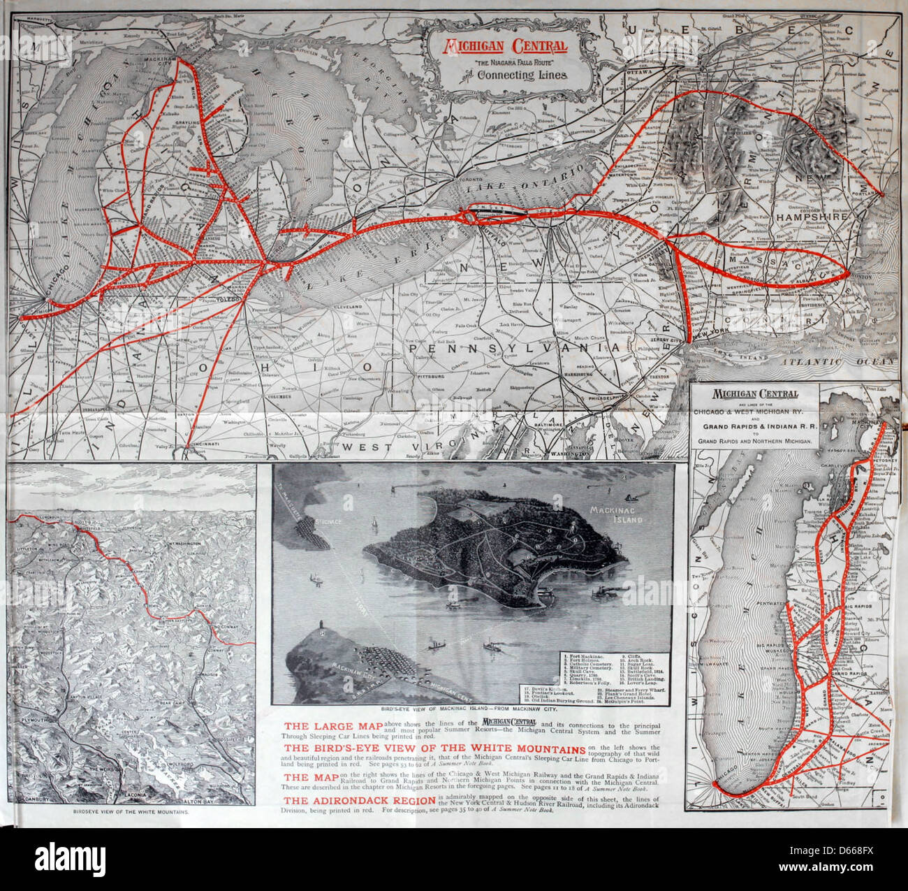 An 1895 map illustrating the Michigan Central Railroad route, used to ...