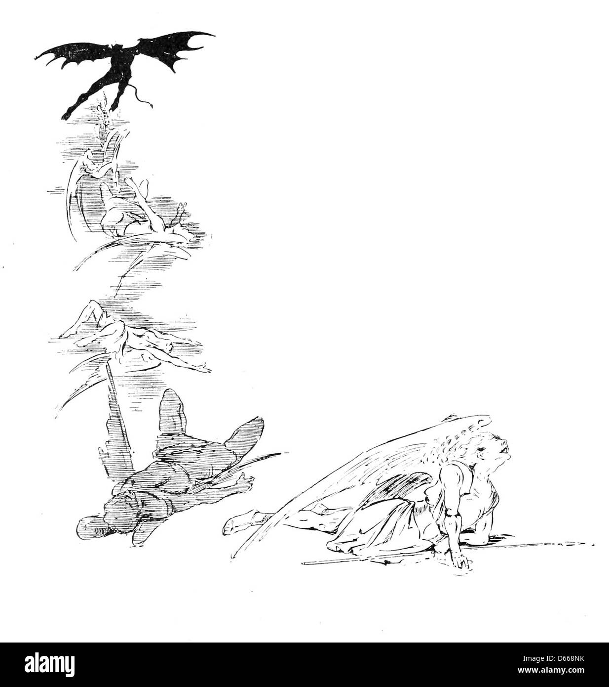 This illustration from 1894 depicts a dramatic scene of Satan attacking ...