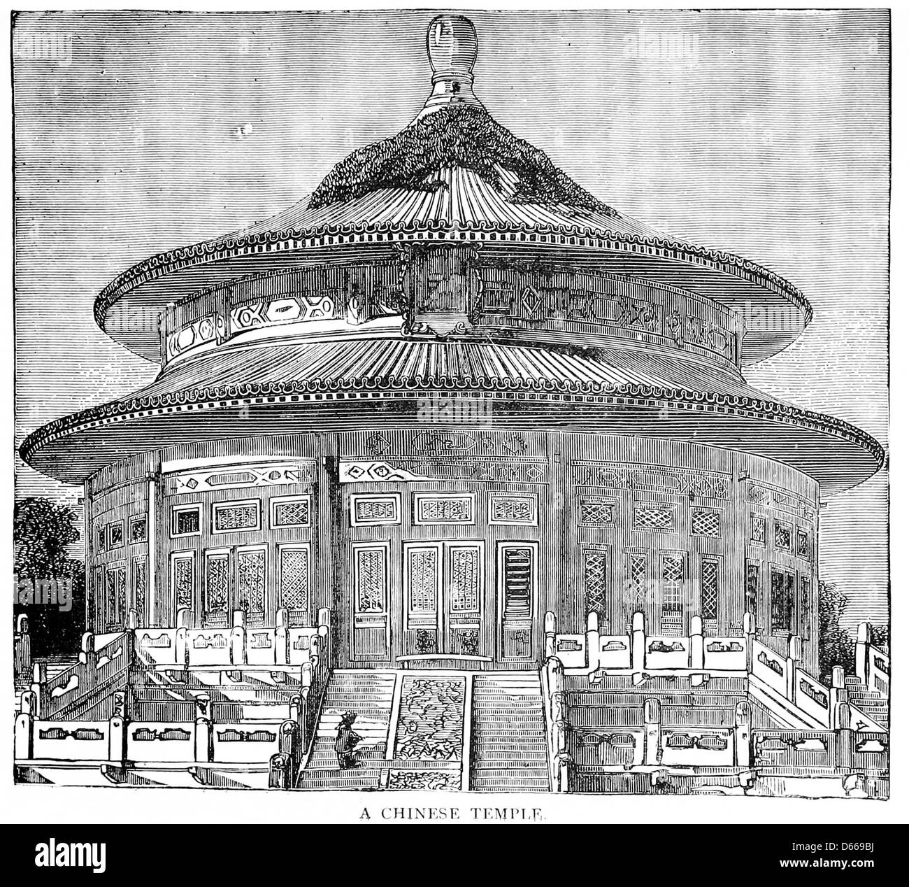 This 1879 photograph illustrates a Chinese temple, highlighting the ...
