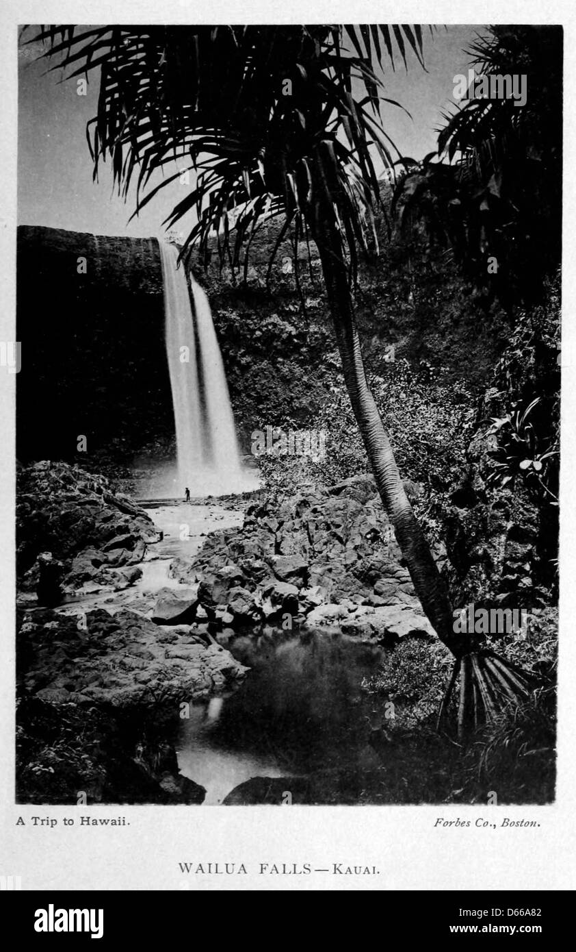 This 1892 photograph captures a stunning view of Wailua Falls in Kauai ...