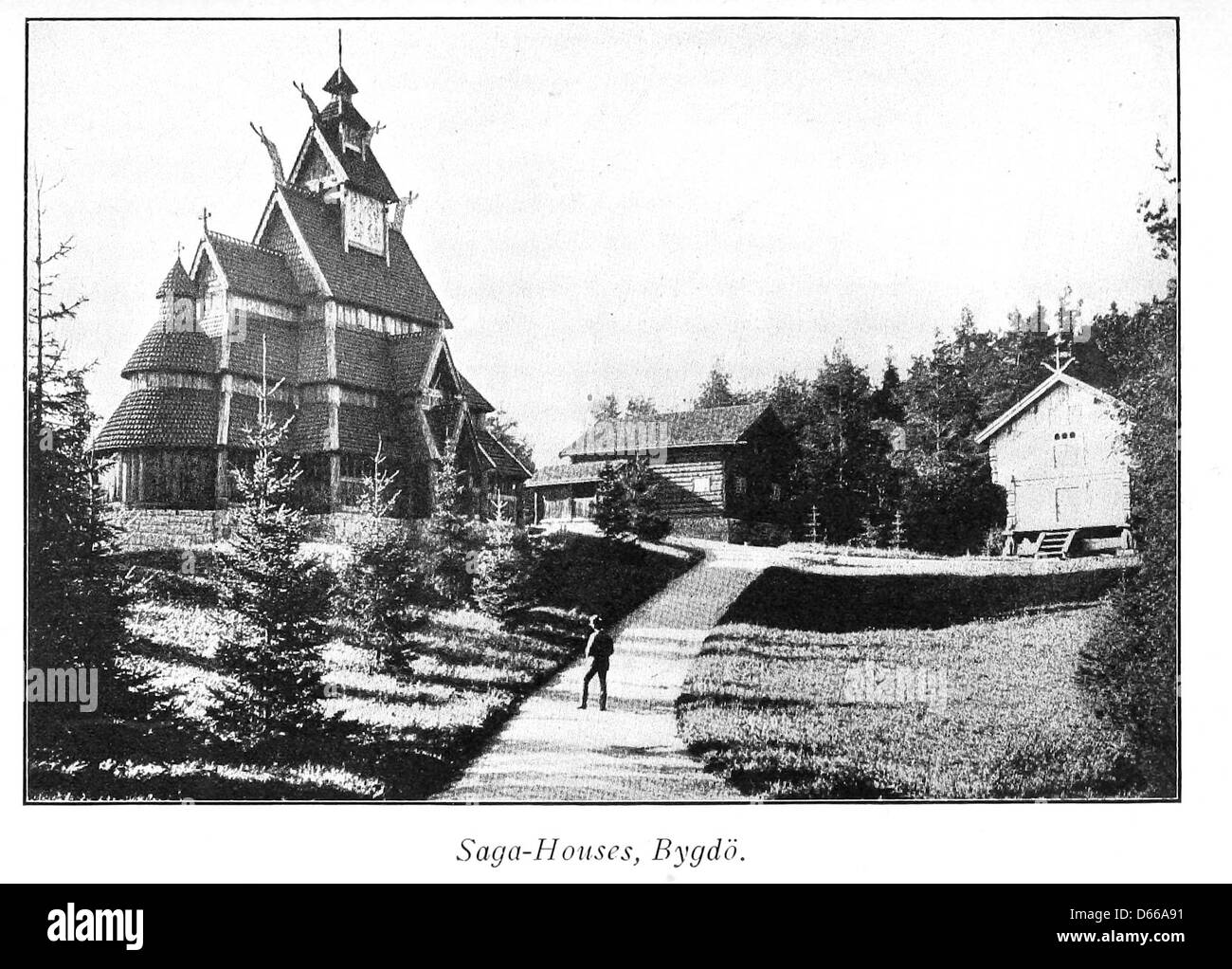 This 1910 image captures the iconic Saga Houses in Norway, reflecting ...