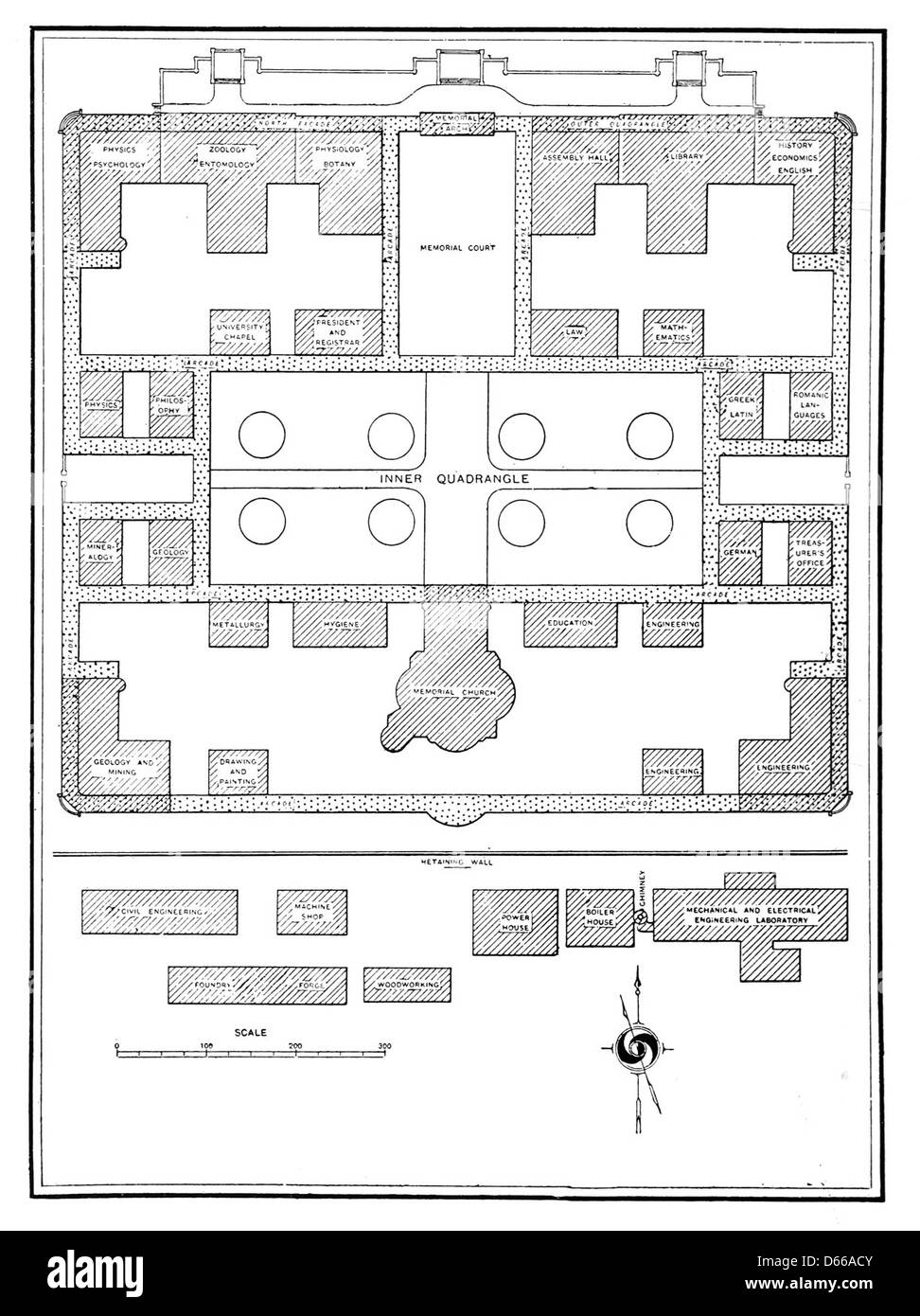 A 1905 map of Stanford University, showing the layout of the campus ...