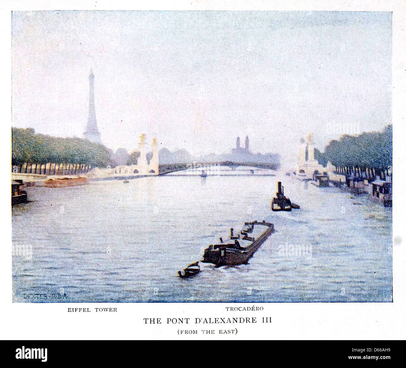 This 1909 image presents the Eiffel Tower, a prominent symbol of Paris ...
