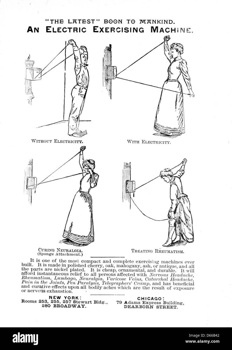 An advertisement from 1891 promoting an electric exercising machine ...