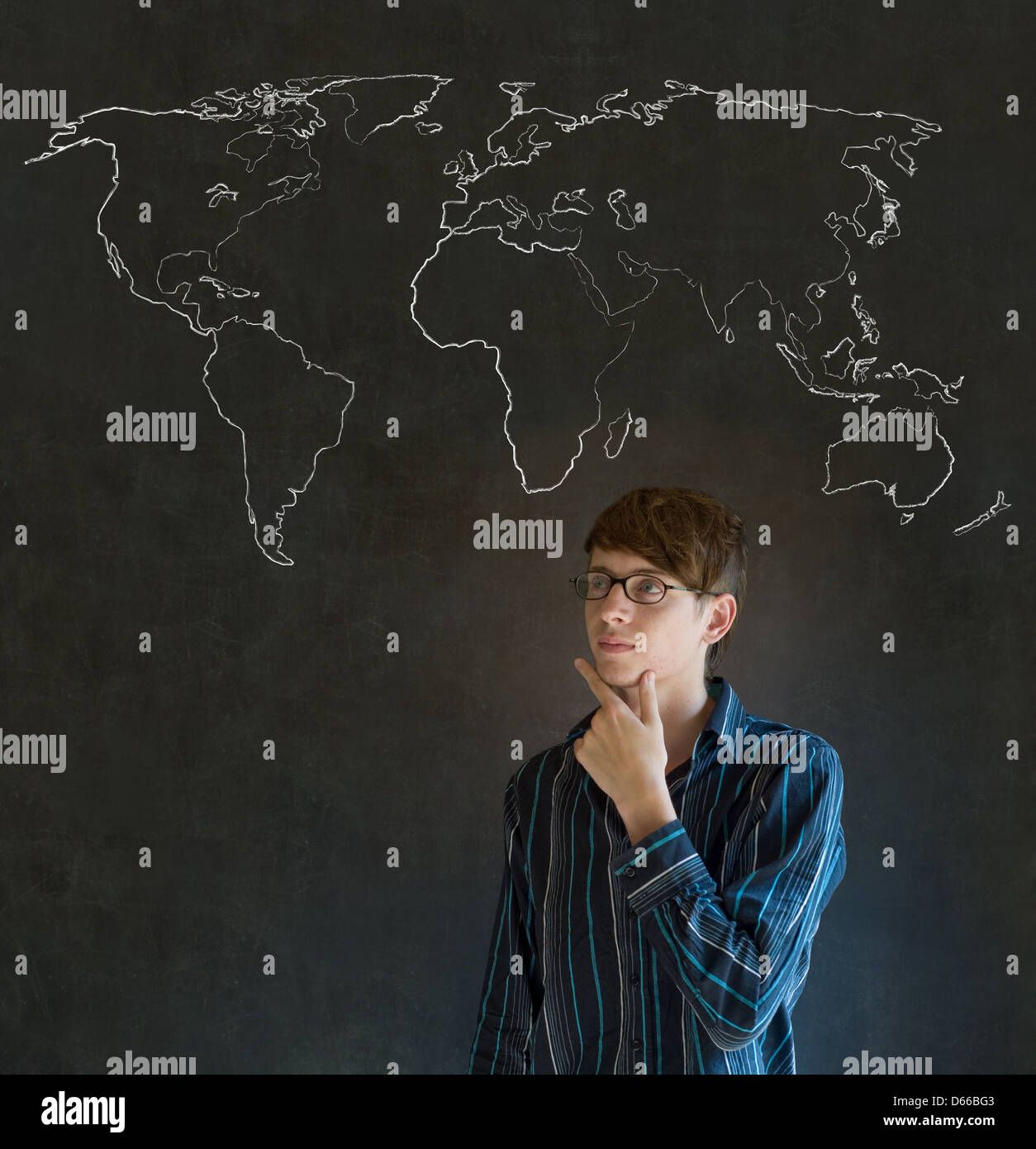 Confident handsome business man, teacher or student with chalk ...