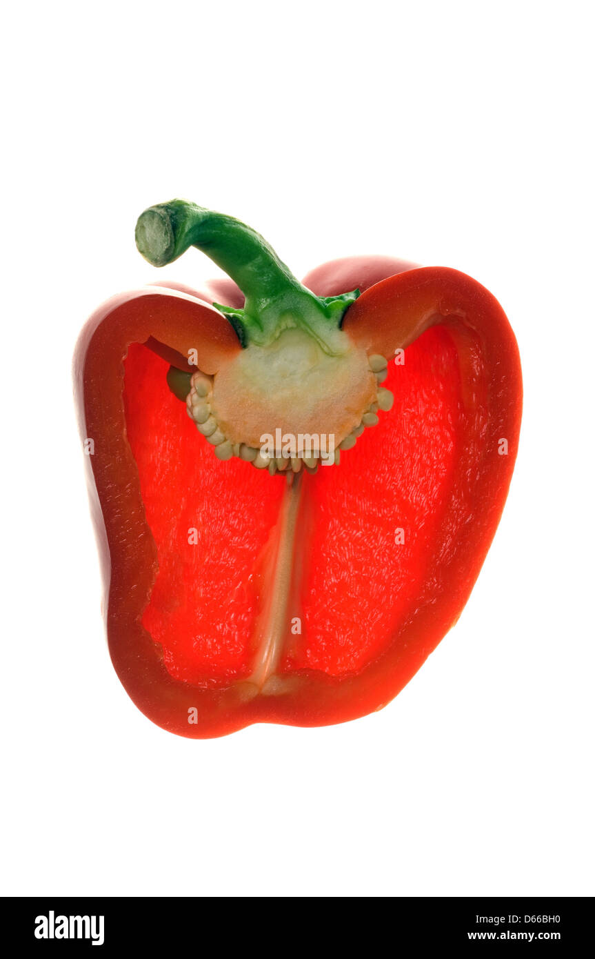 Red bell pepper cut open, back lit Stock Photo - Alamy