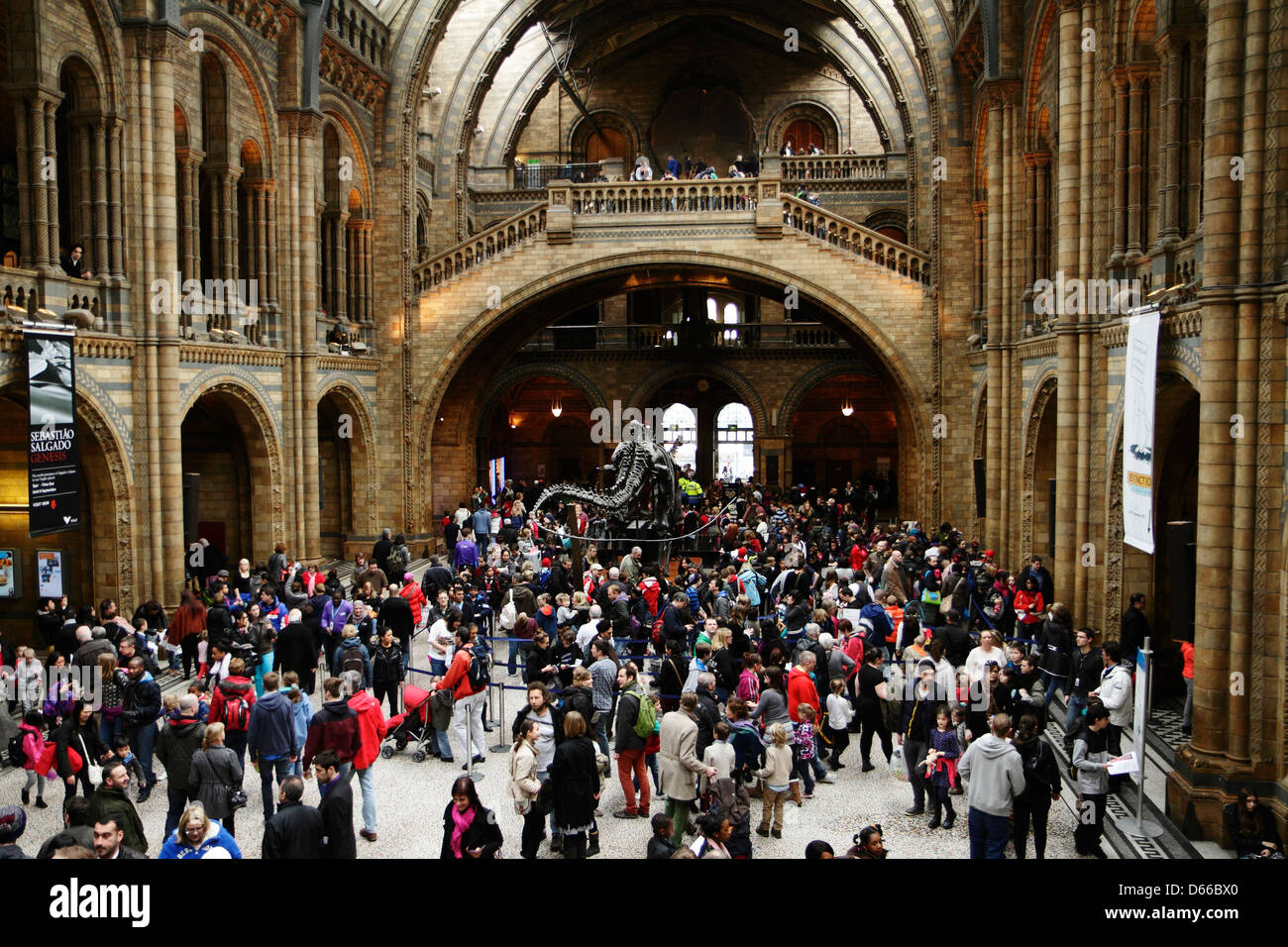 Visitors crowd into the central hall of the Natural History museum ...