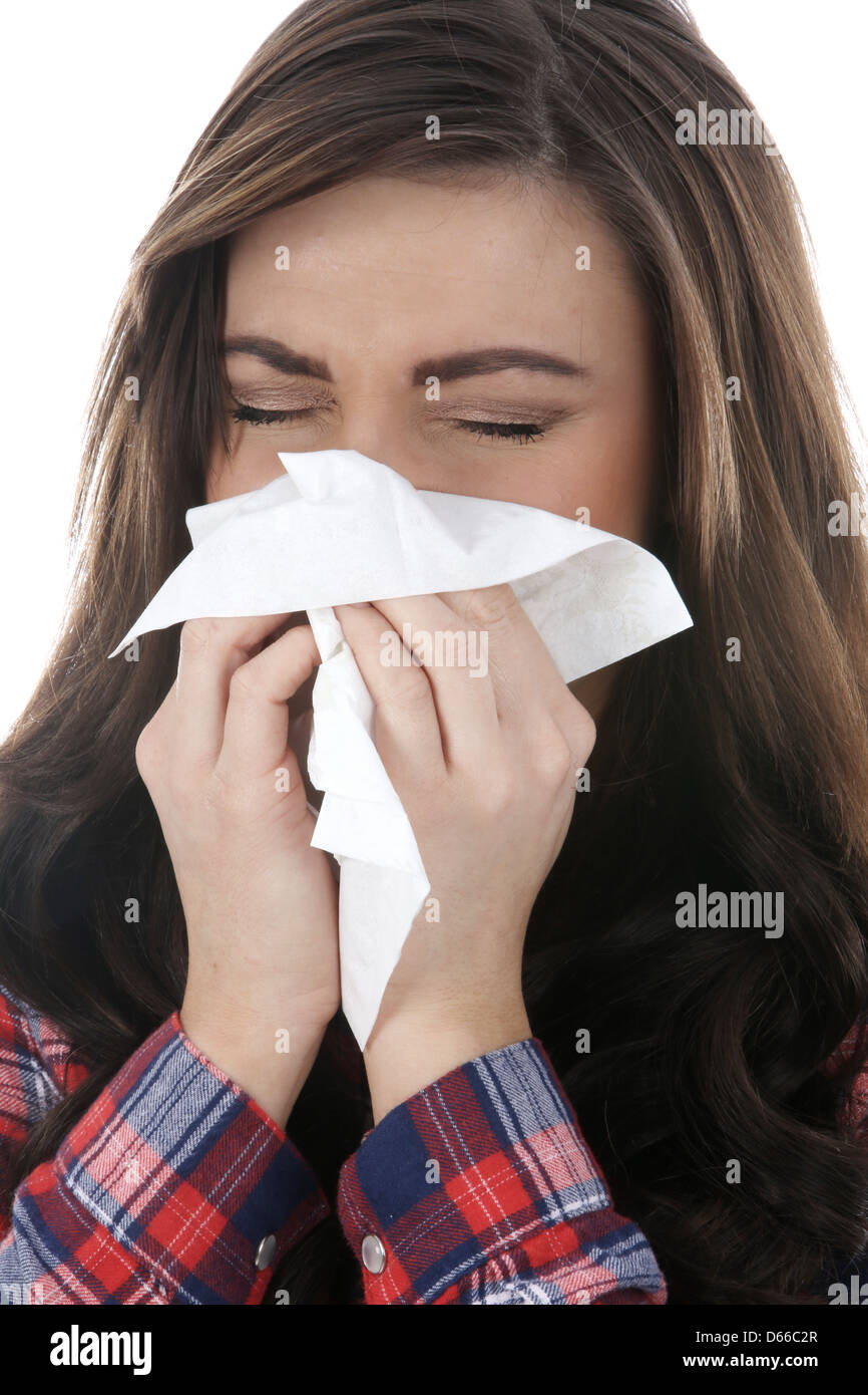 Young Woman With A Temperature And Cough, Showing Symptoms Of ...