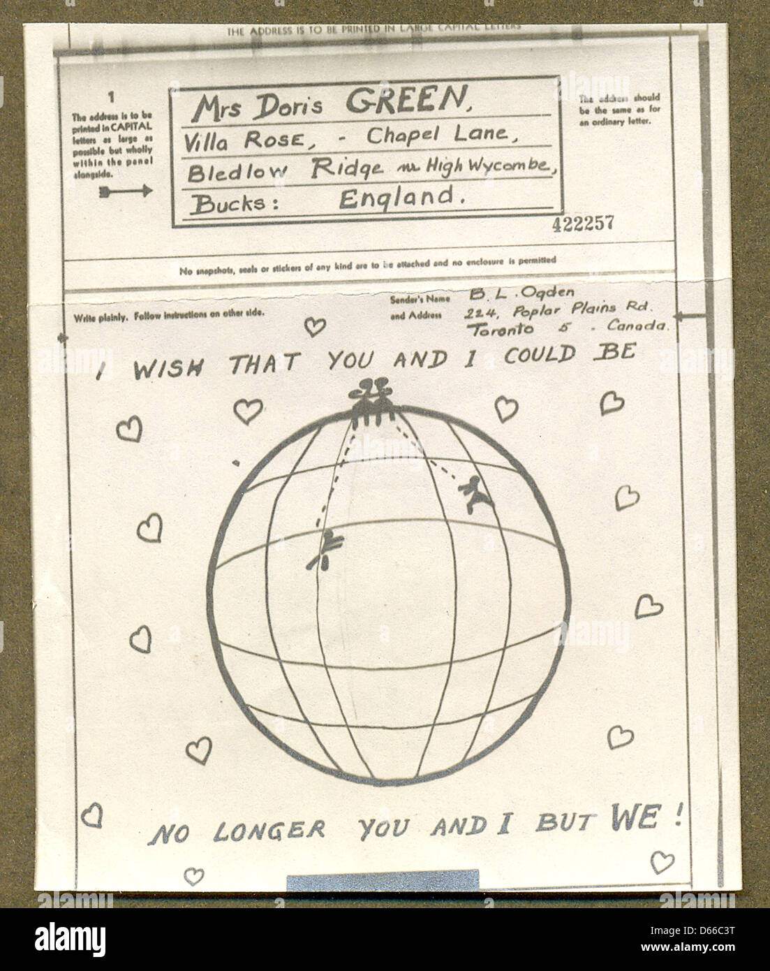 A V-mail sent from famous Canadian collector, Miss B Lyndhurst Ogden to ...