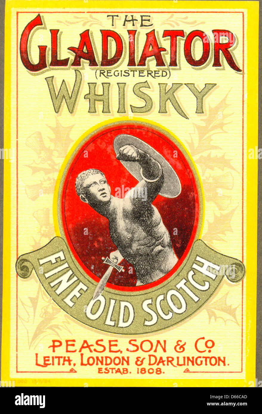 bottle label for The Gladiator Scotch Whisky circa 1894 Stock Photo - Alamy