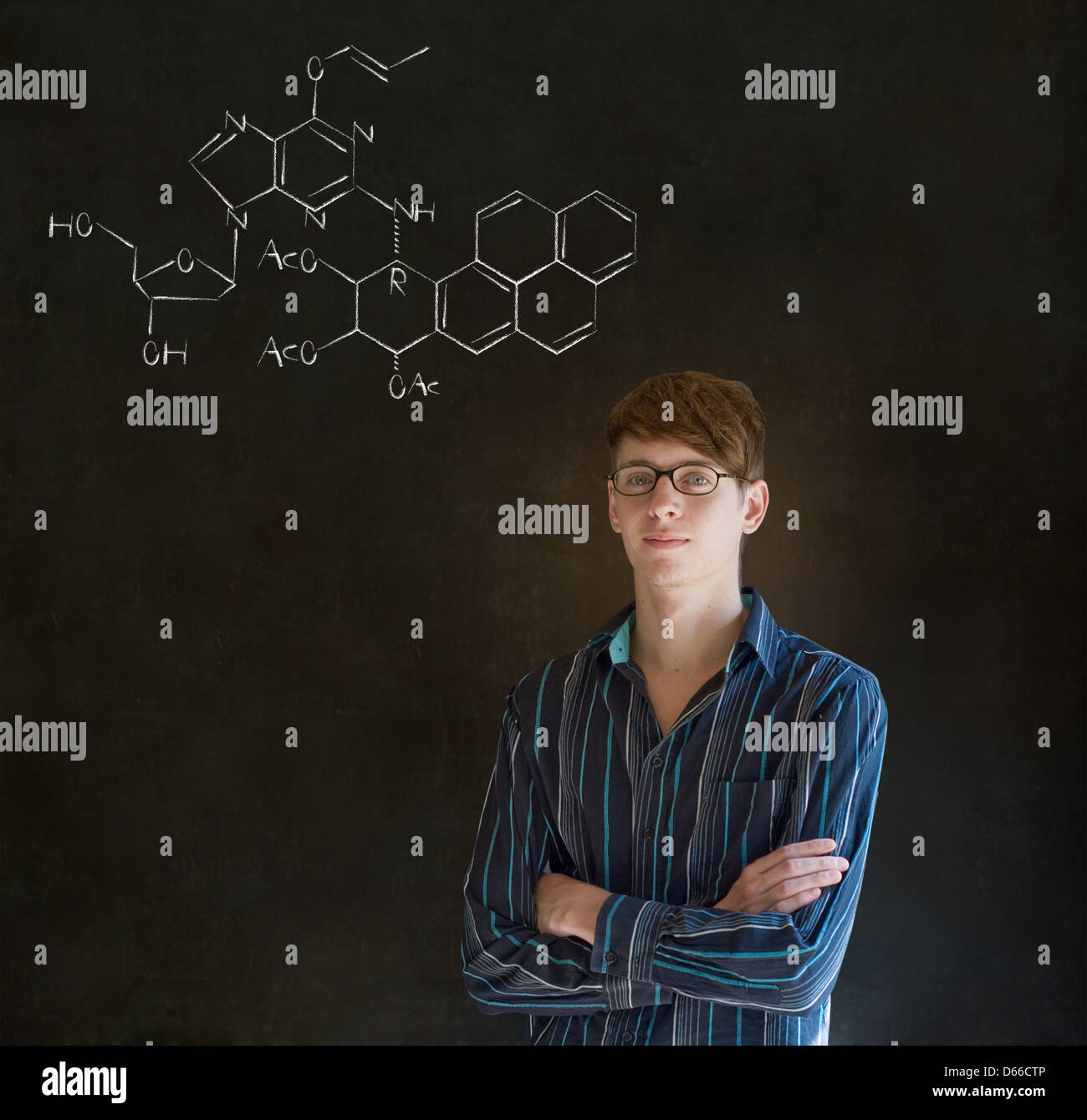 Learn science or chemistry formula confident handsome man teacher chalk ...