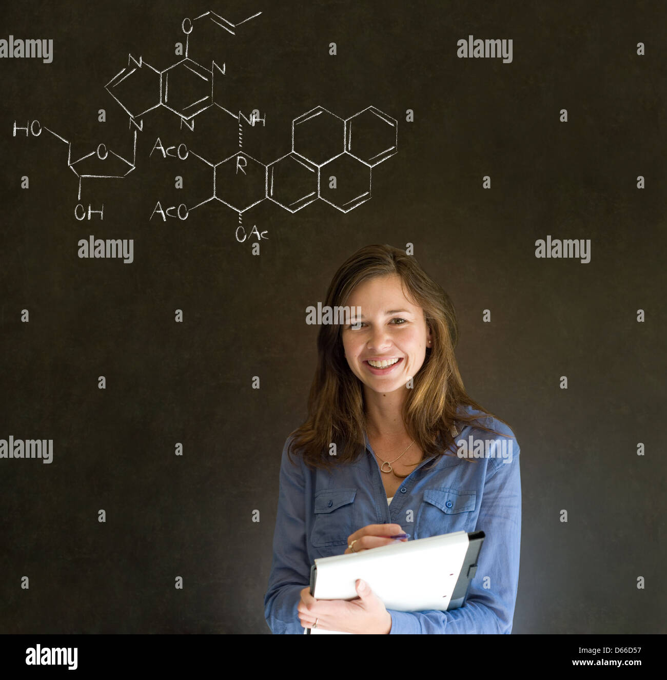Learn science or chemistry formula confident beautiful woman teacher ...
