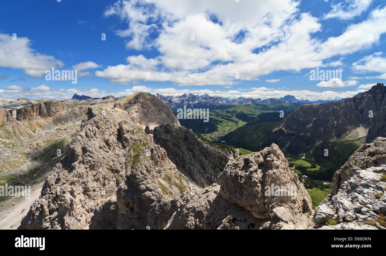 summer landscape of Badia Valley from Cir mountain, Italian Dolomites ...