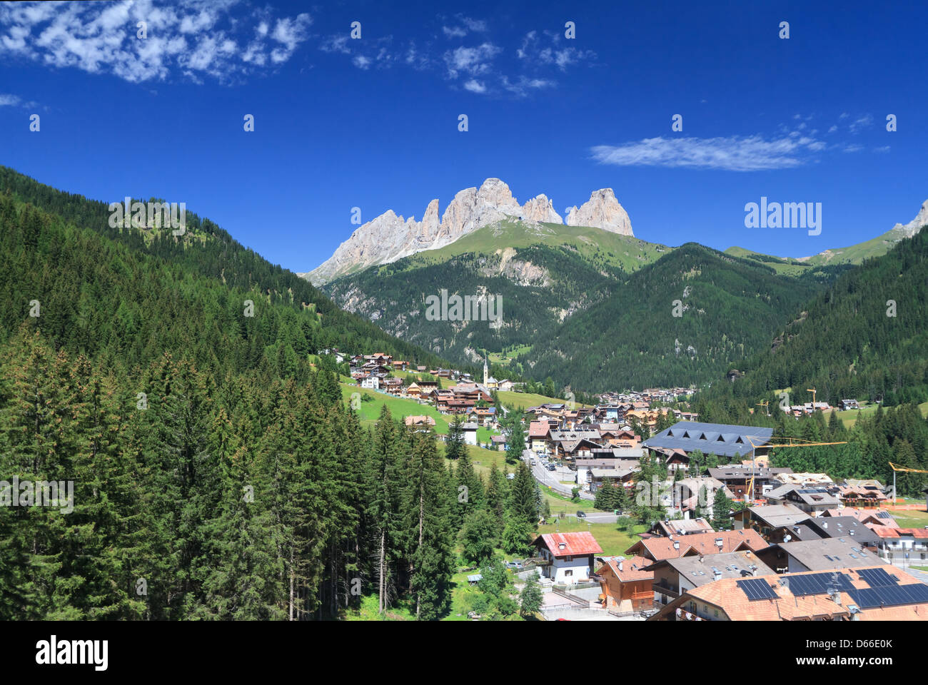 overview of Alba di Canazei, small town in Val di Fassa, Trentino ...