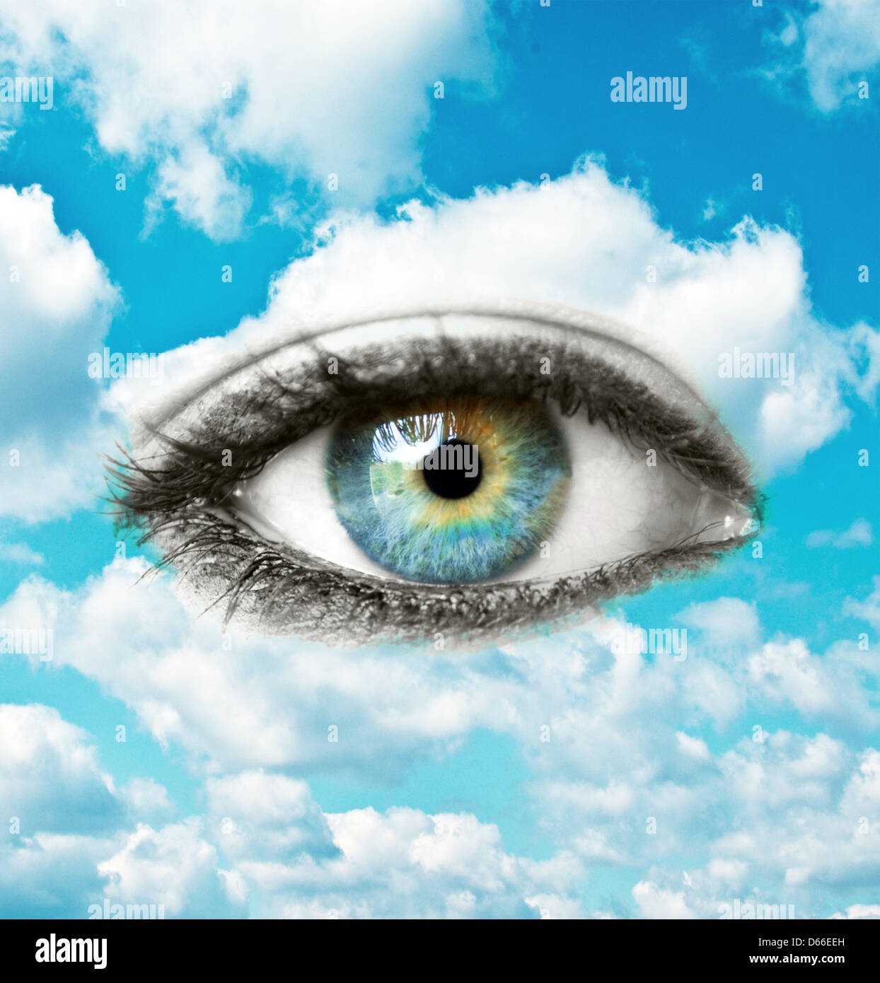 Beautiful blue human eye with bright sky - Spiritual concept Stock ...
